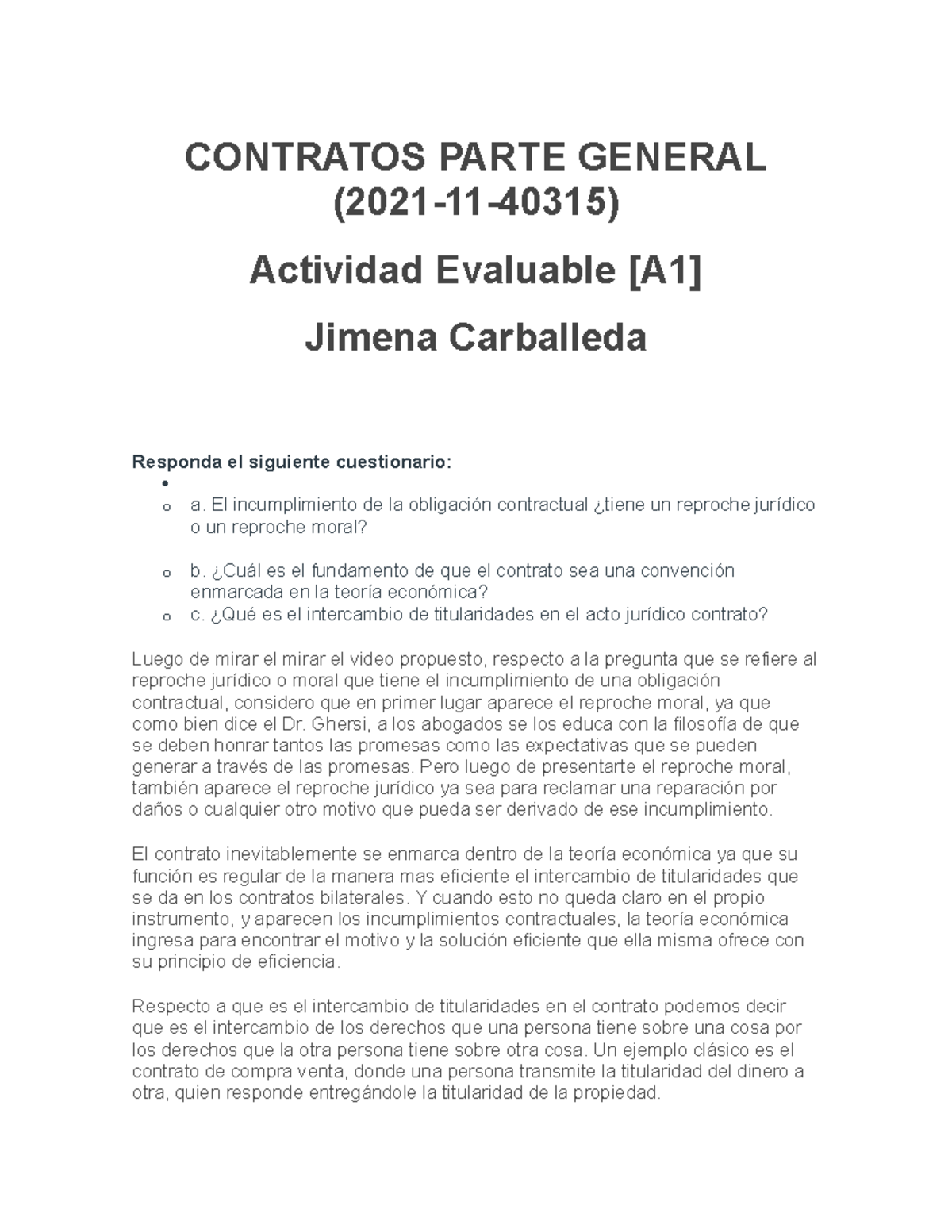 Contratos A1 - CONTRATOS PARTE GENERAL (2021-11-40315) Actividad Evaluable [A1] Jimena ...