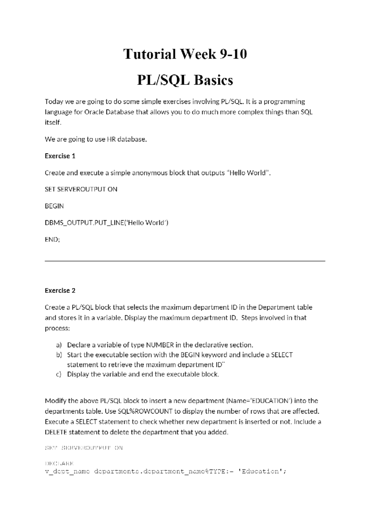 Tutorial Week 9-10 with Soln - KIT712 Data Management Technology - K7I - UTAS - Studocu