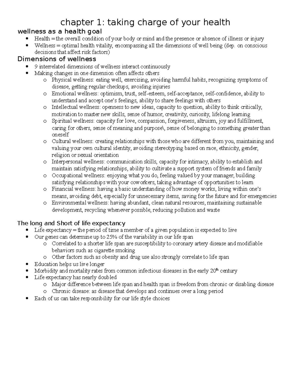 Chapter 1 - Taking Charge of Your Health - chapter 1: taking charge of ...