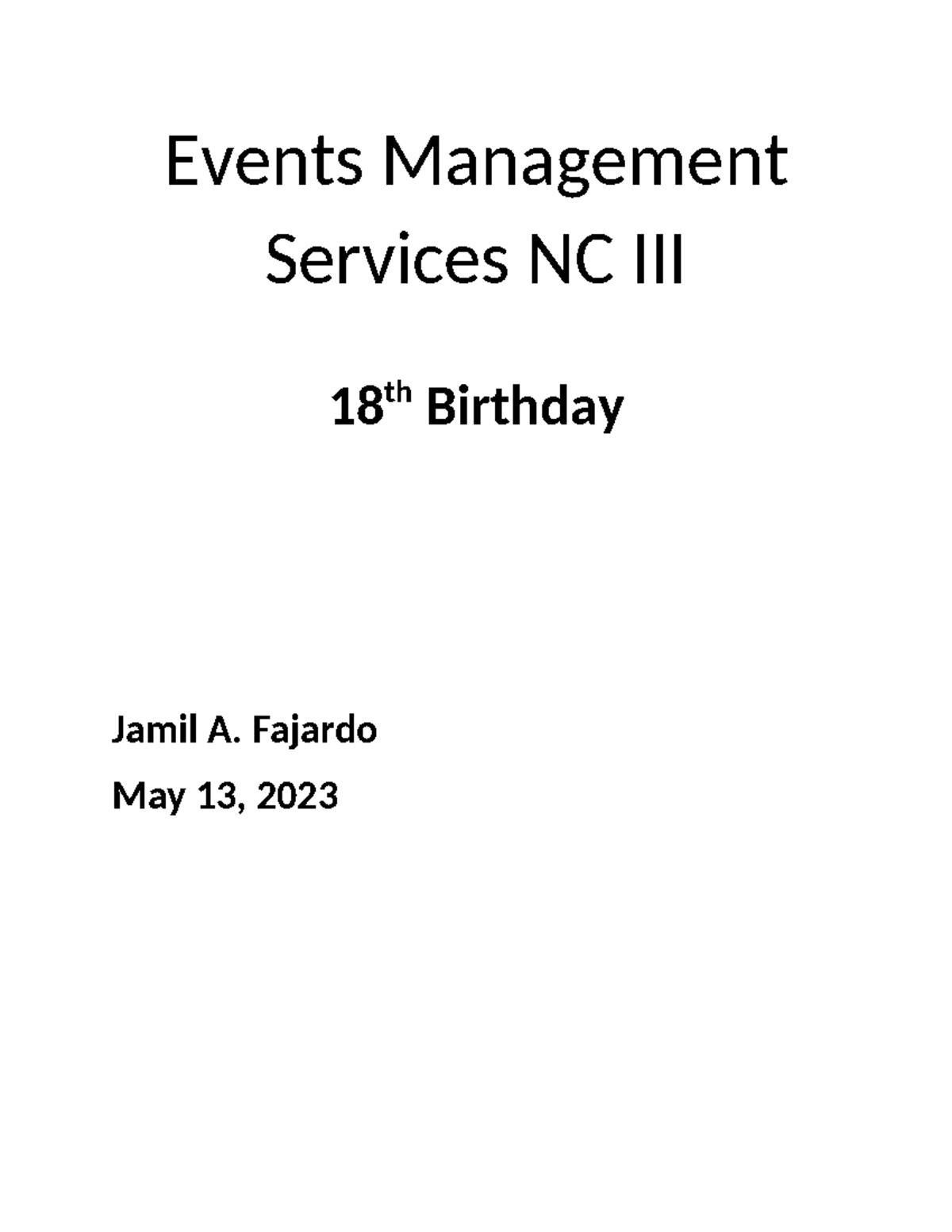 Debut - Events Management Services NC III 18 th Birthday Jamil A ...