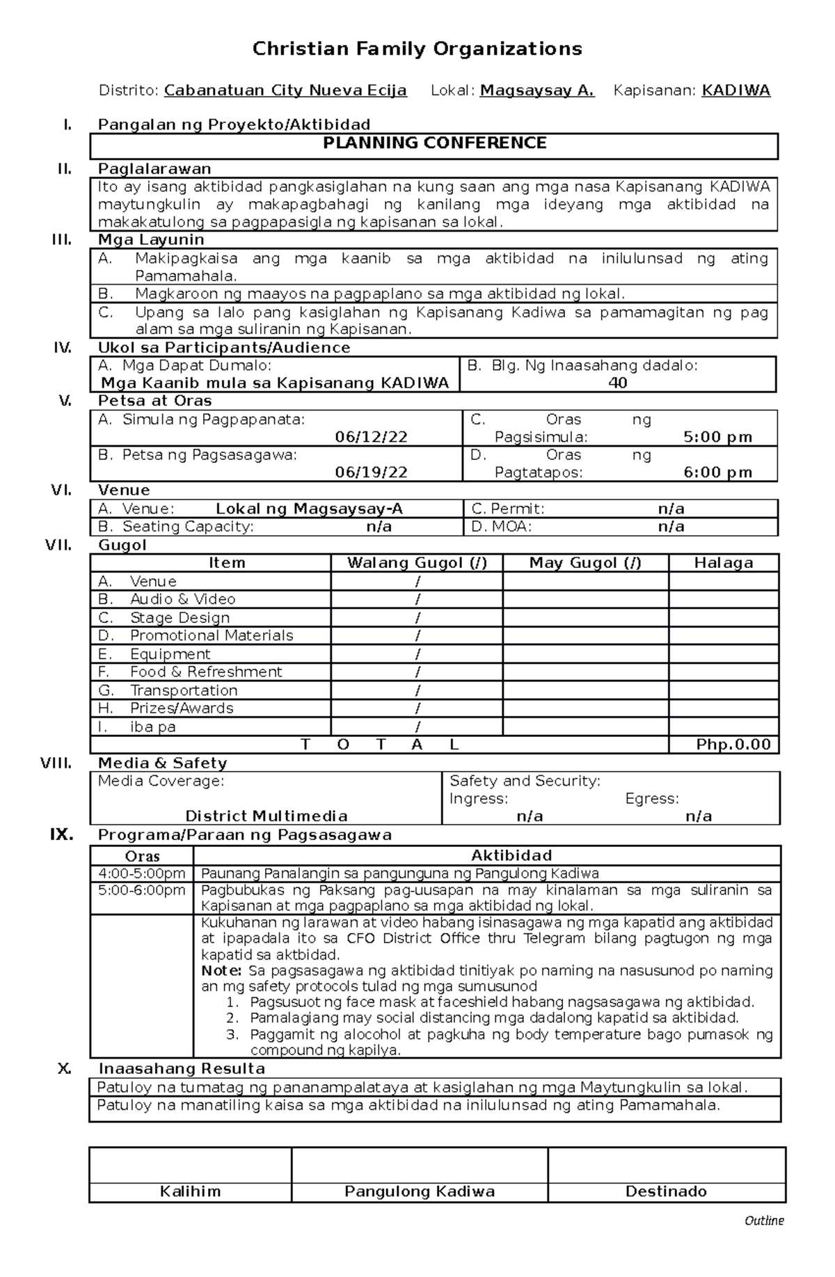 Sample format Project Outline- updated - Christian Family Organizations ...