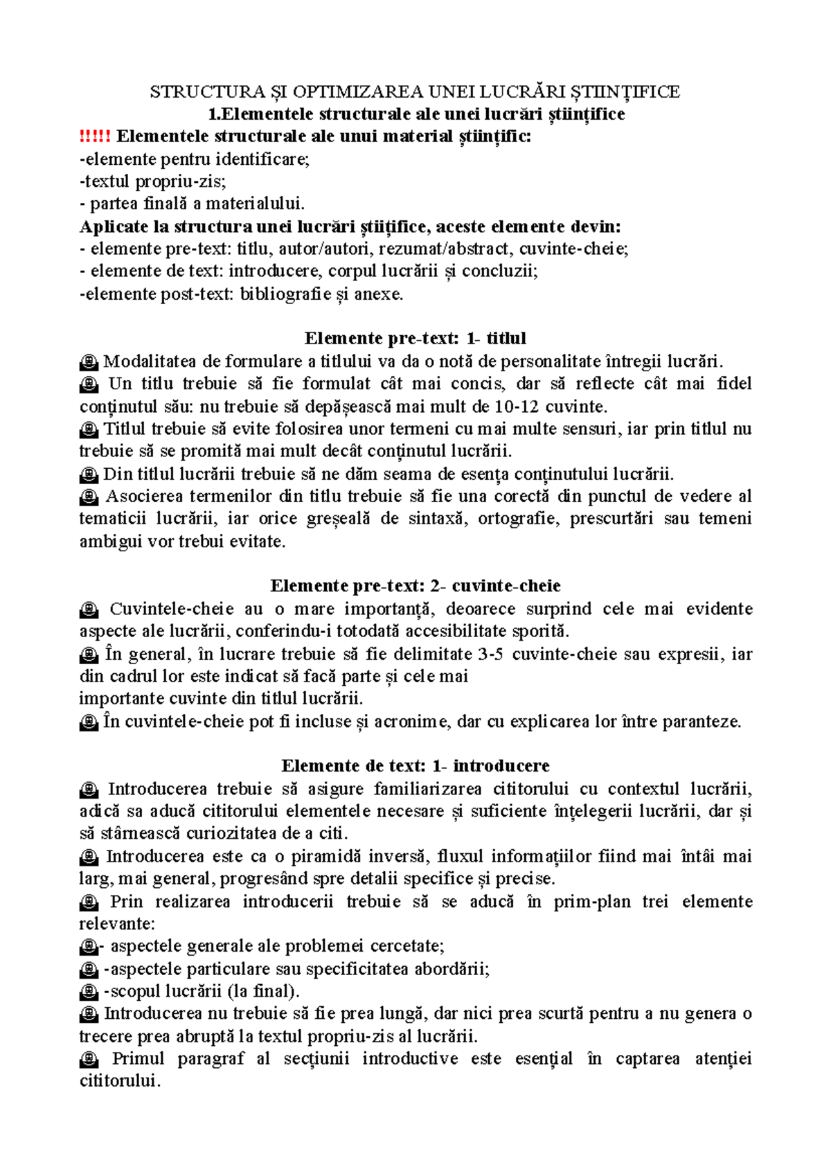 Curs metodologie disertatie - STRUCTURA ȘI OPTIMIZAREA UNEI LUCRĂRI ȘTIINȚIFICE 1 structurale ...