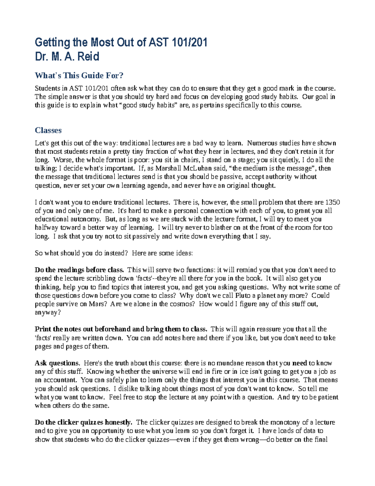 AST101 study guide - qwer - Getting the Most Out of AST 101/ Dr. M. A ...