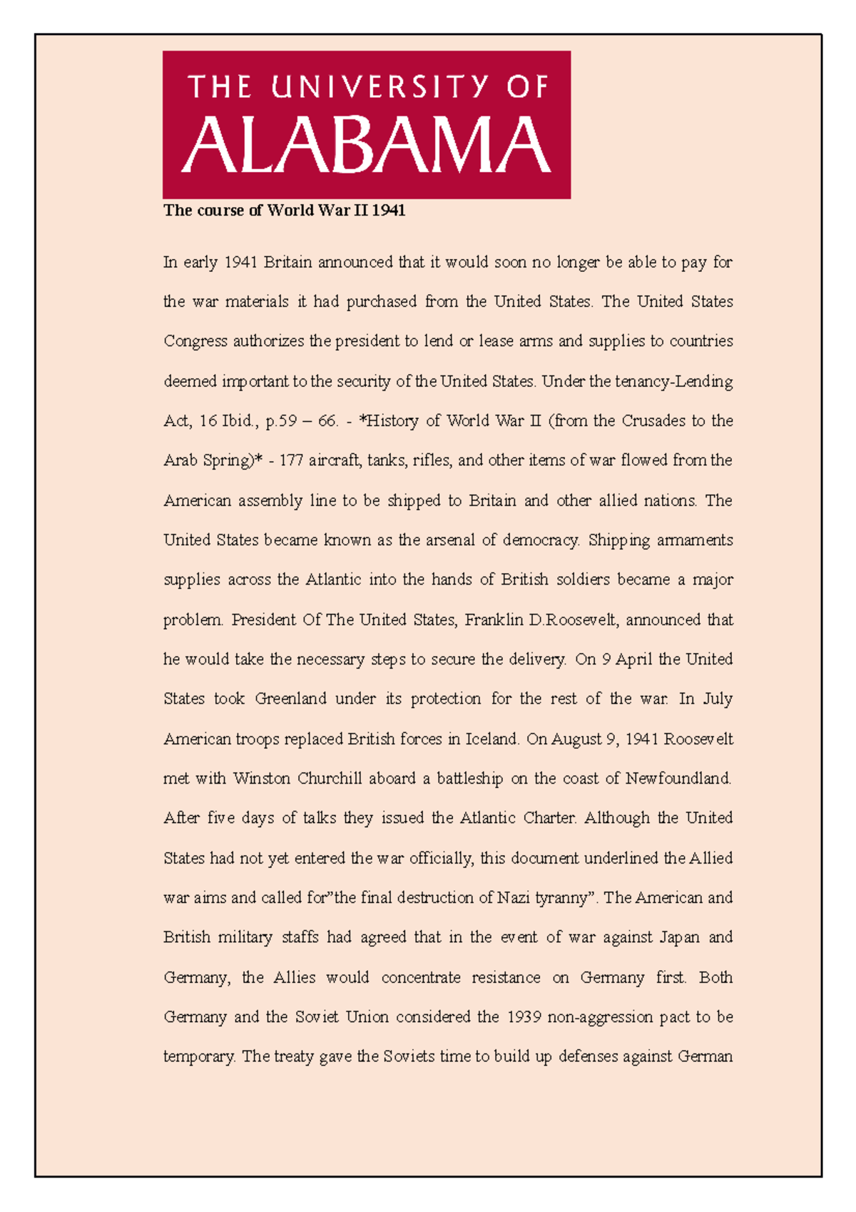 Study Notes History - The course of World War II 1941 - The course of ...