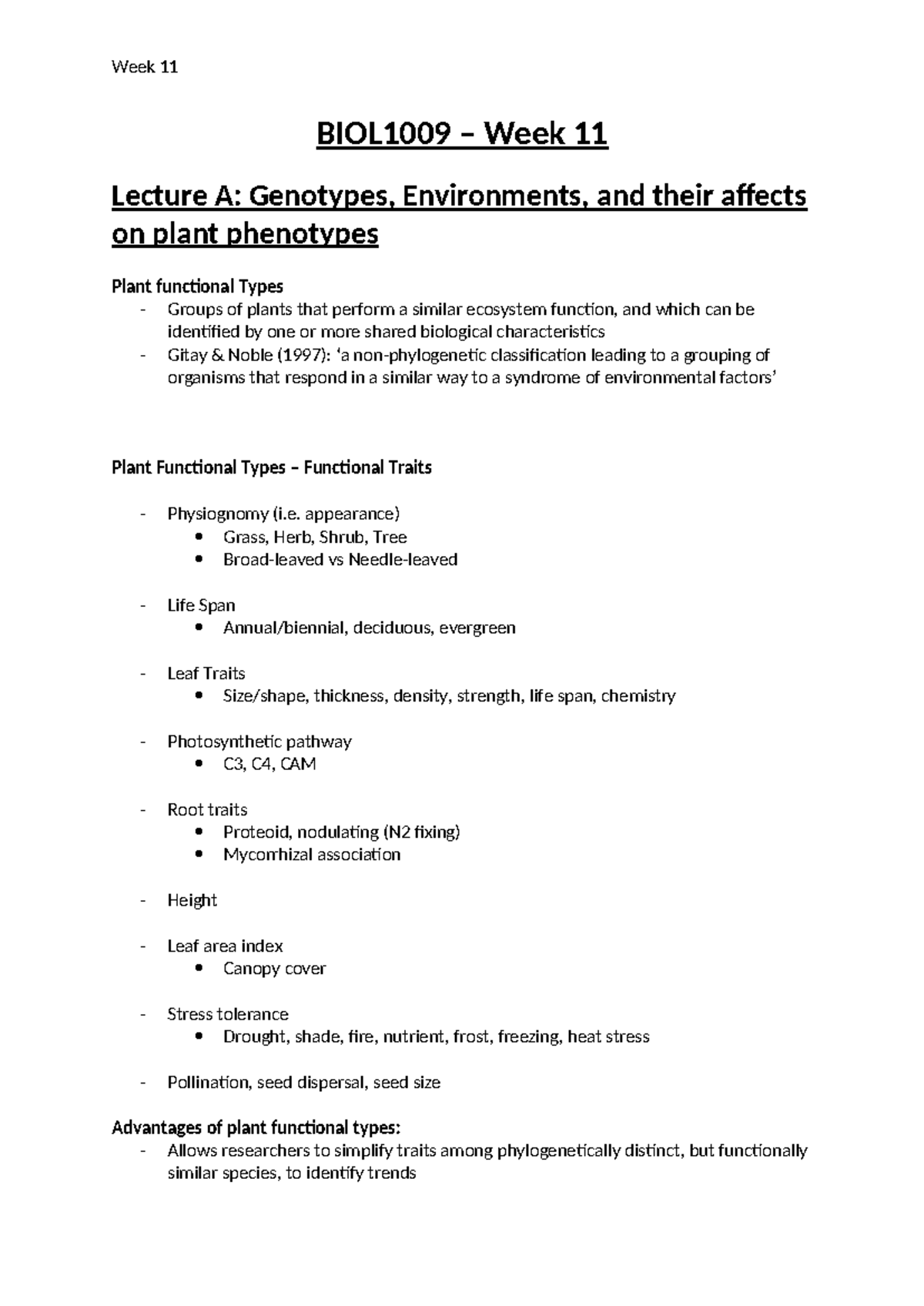 BIOL1009 - W11 - Week 11 notes - BIOL1009 – Week 11 Lecture A ...