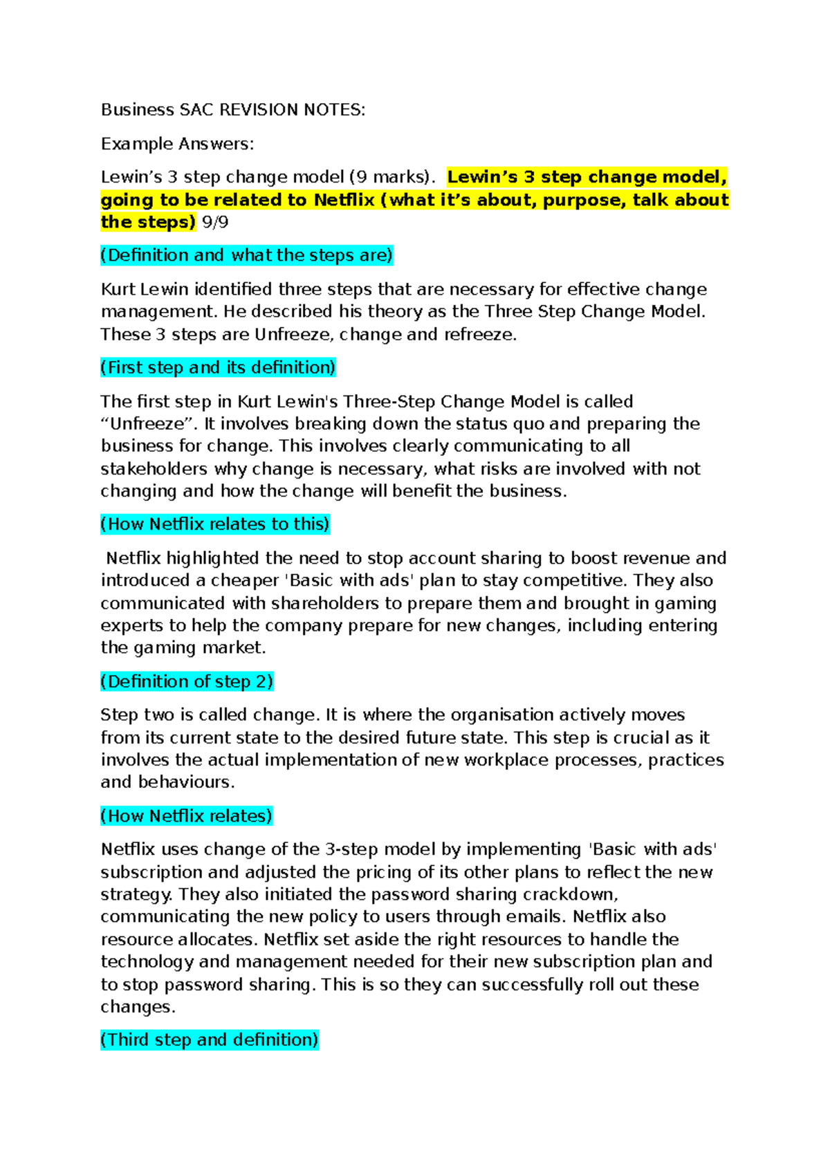 Business SAC Revision Notes - Business SAC REVISION NOTES: Example ...