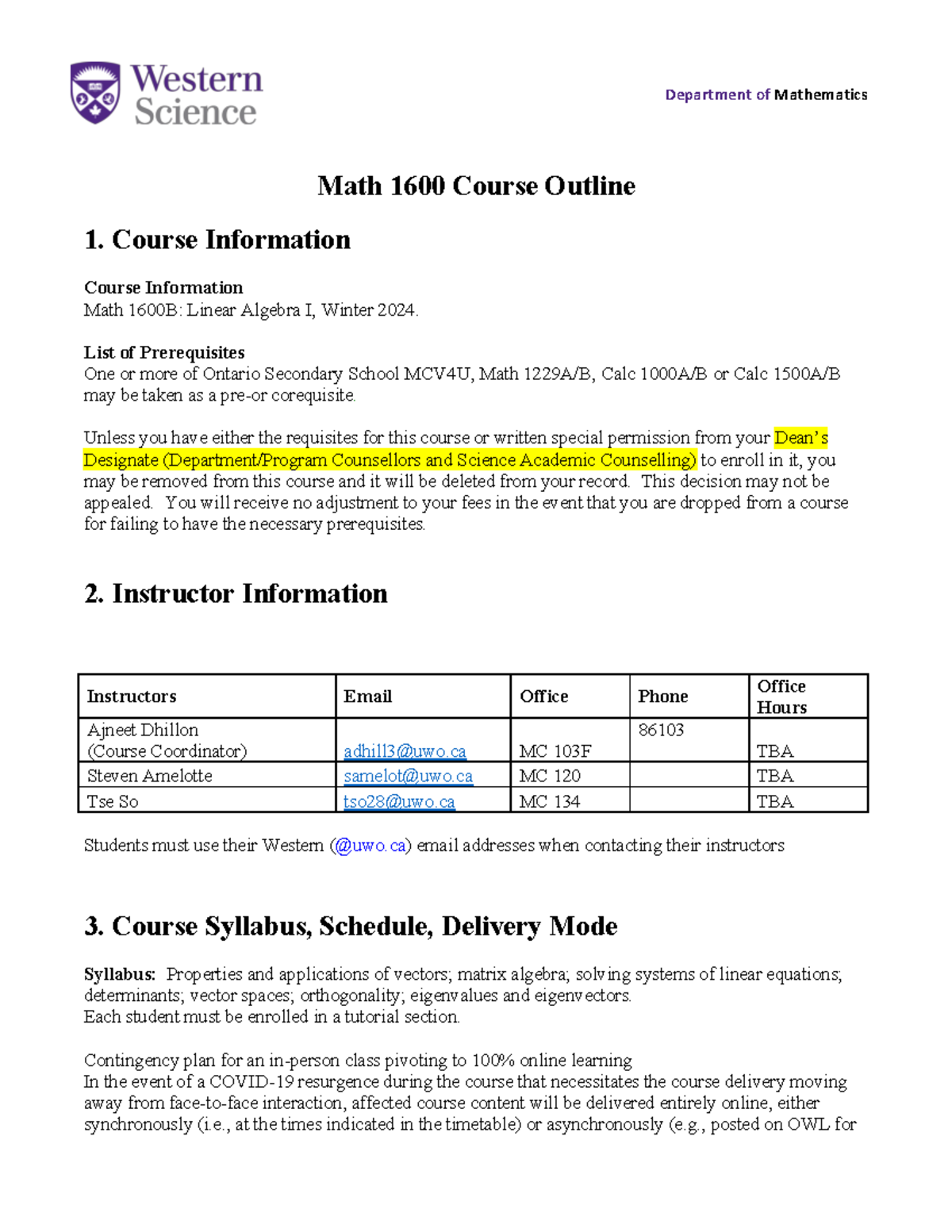 MATH 1600 Syllabus - Department of Mathematics Math 1600 Course Outline ...