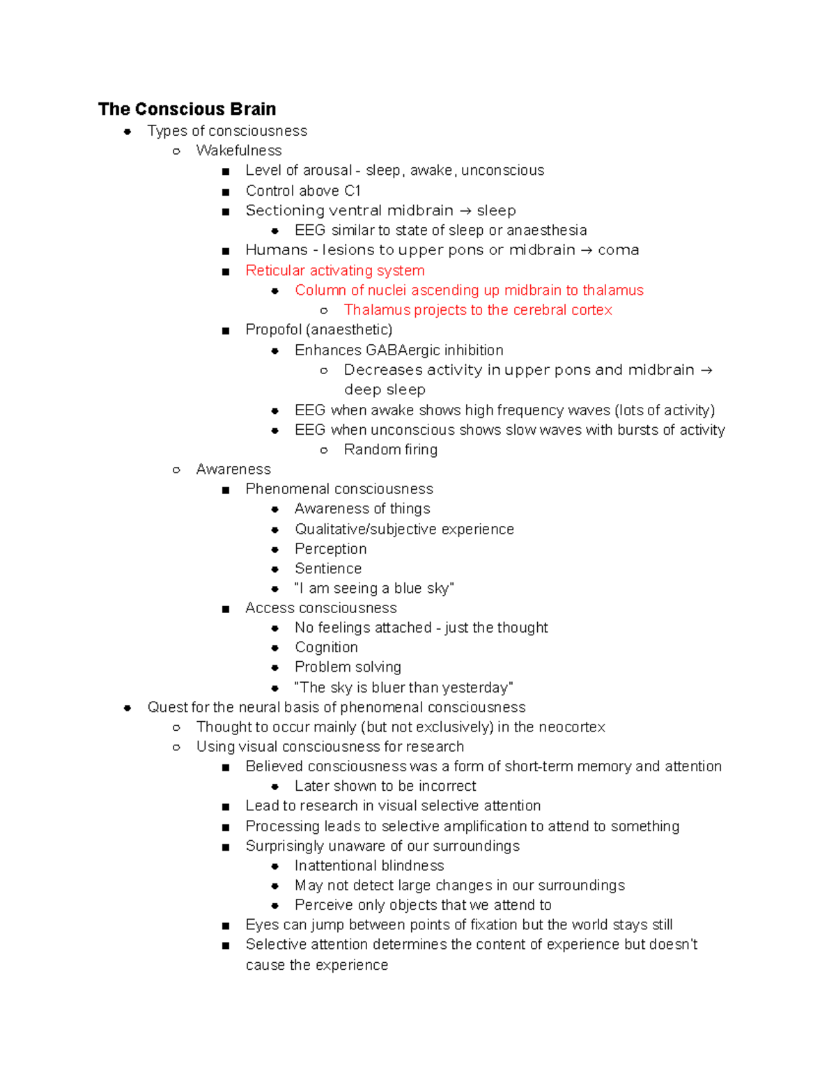 NEUR3002 Final Notes - Shared Version - The Conscious Brain Types of ...