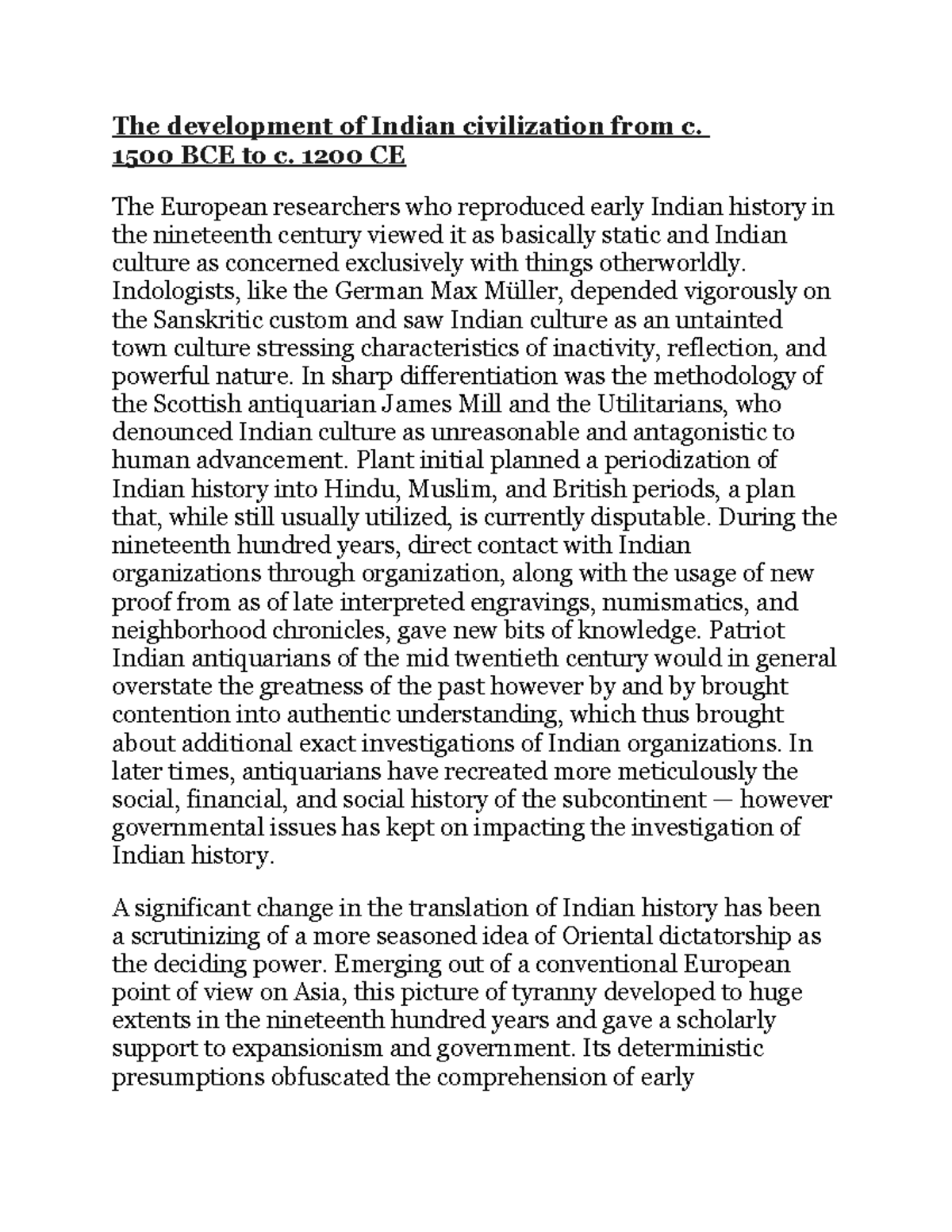 The development of Indian civilization from c. 1500 BCE to c. 1200 CE ...