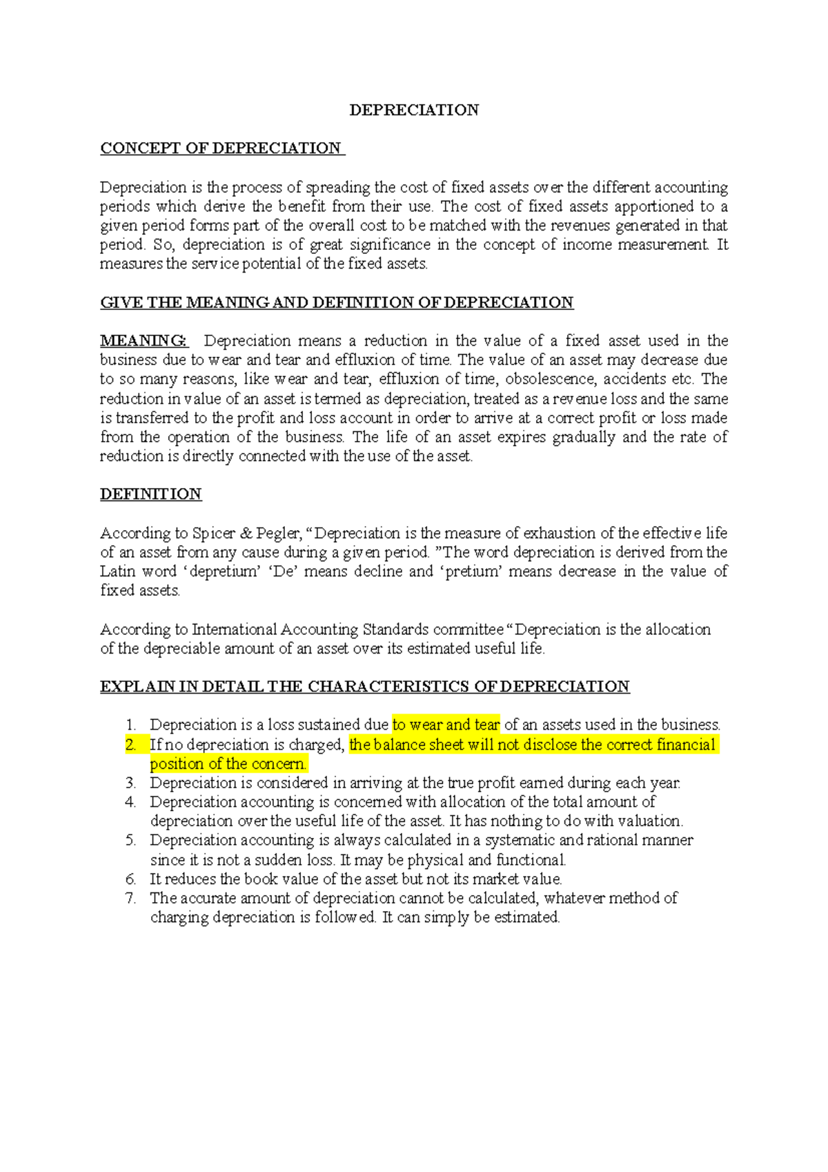 Depreciation - questions to practise - DEPRECIATION CONCEPT OF ...