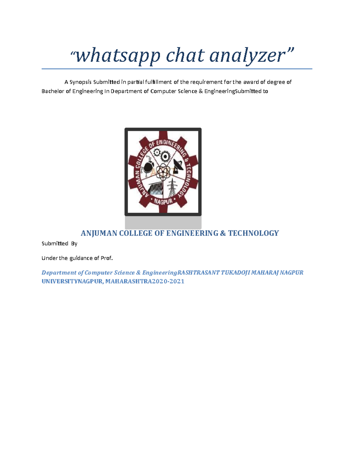 Synopsis - whatsapp chat analyzer - “whatsapp chat analyzer” A Synopsis ...