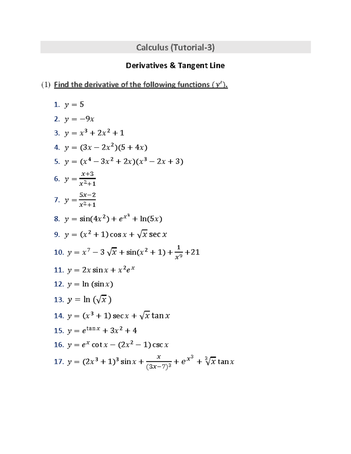 Tutorial-3 Derivative Tangent Line - Calculus (Tutorial- 3 ...