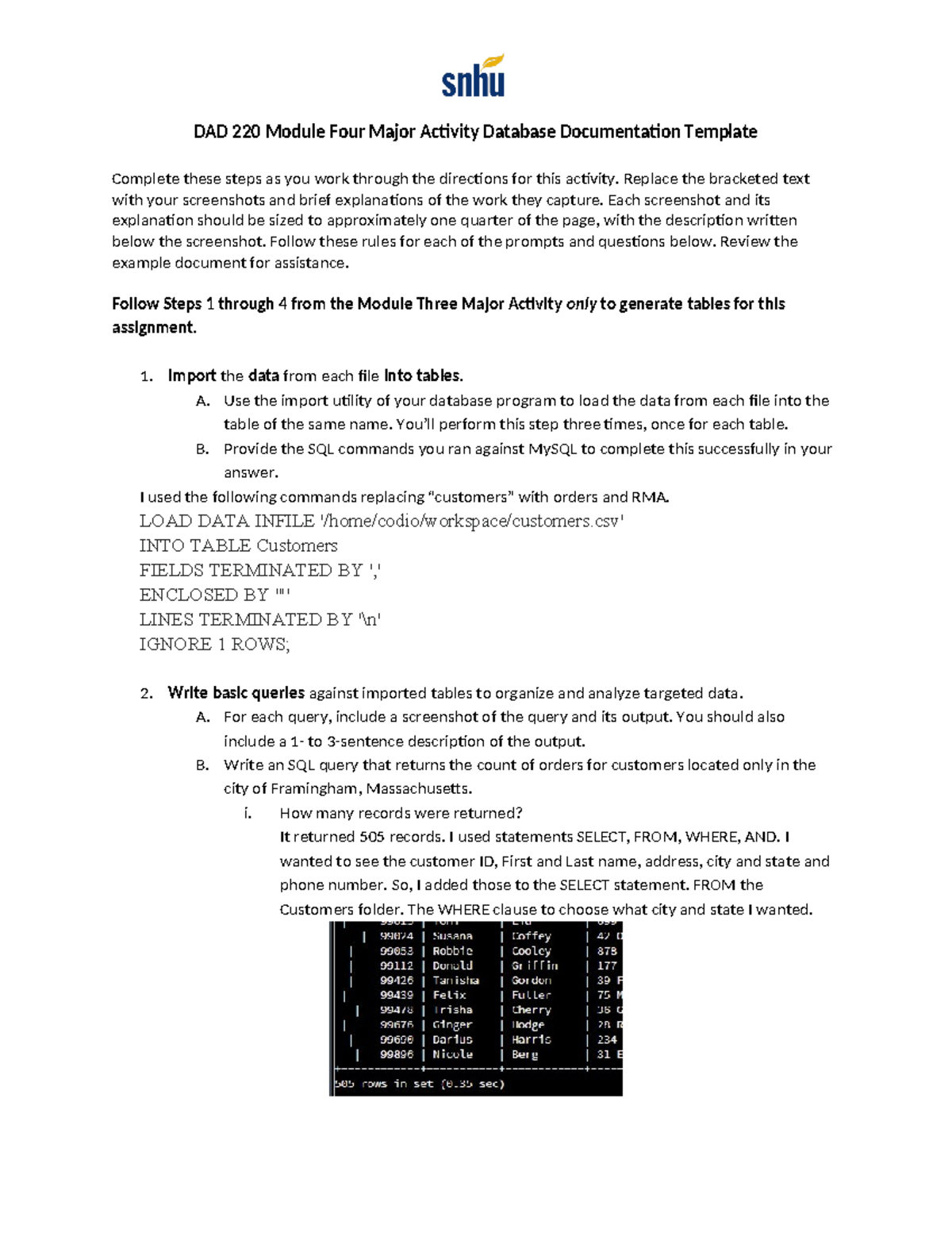 4-3 activity - DAD 220 Module Four Major Activity Database Documentation Template Complete these ...