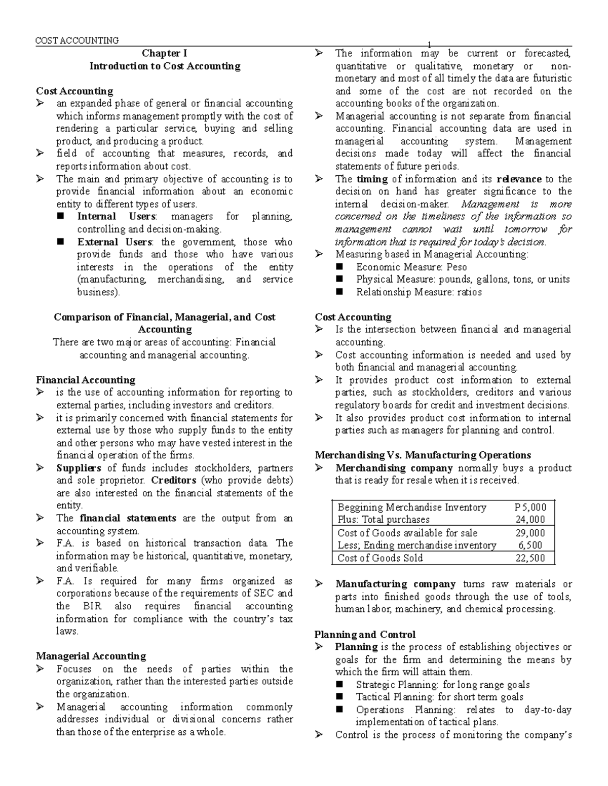 Costt-Acc-Reviewer - Chapter I Introduction to Cost Accounting Cost ...