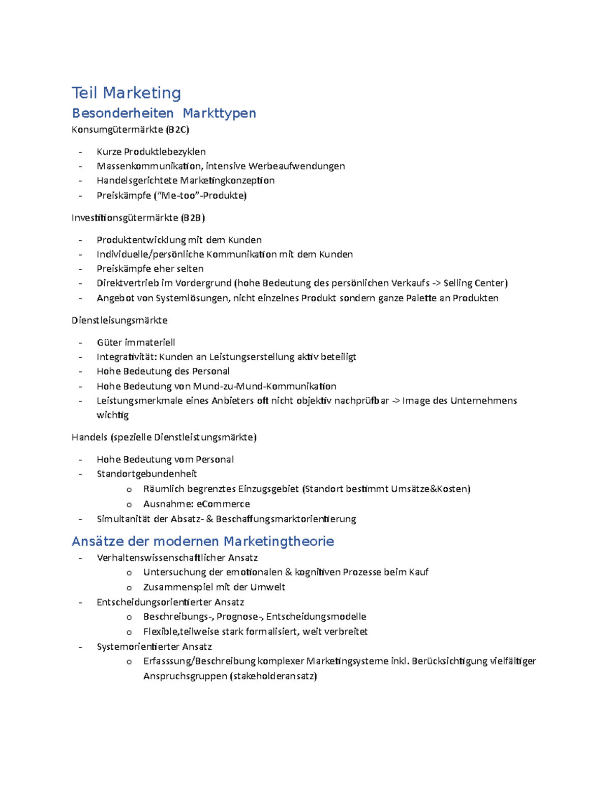 Zusammenfassung MDLM - Teil Marketing Besonderheiten Markttypen ...
