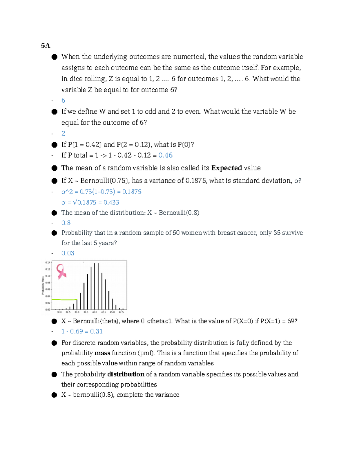 Stats EXAM 2 - Midterm - 5A When the underlying outcomes are numerical ...