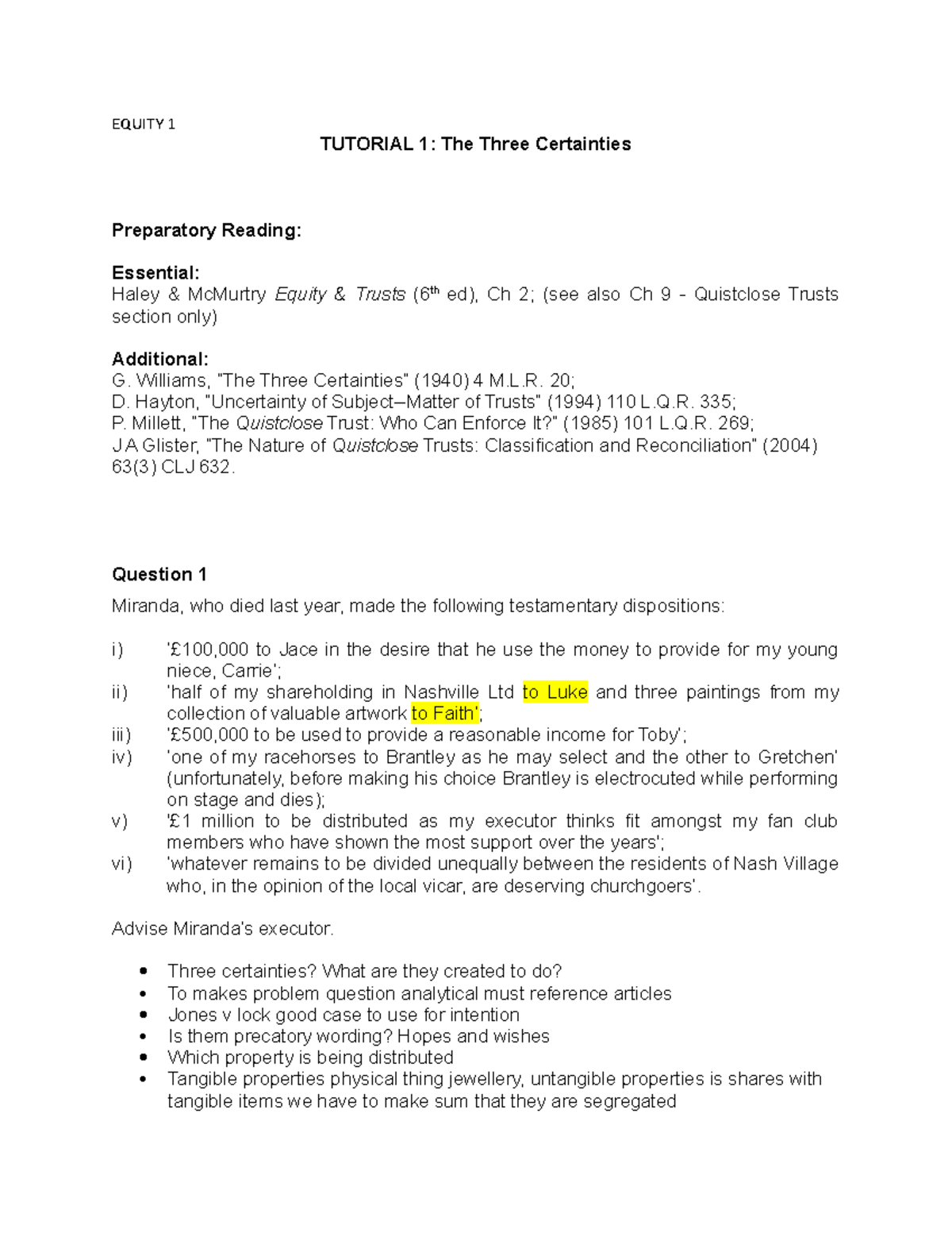 Tutorial 1 Three Certainties - EQUITY 1 TUTORIAL 1: The Three Certainties Preparatory Reading ...