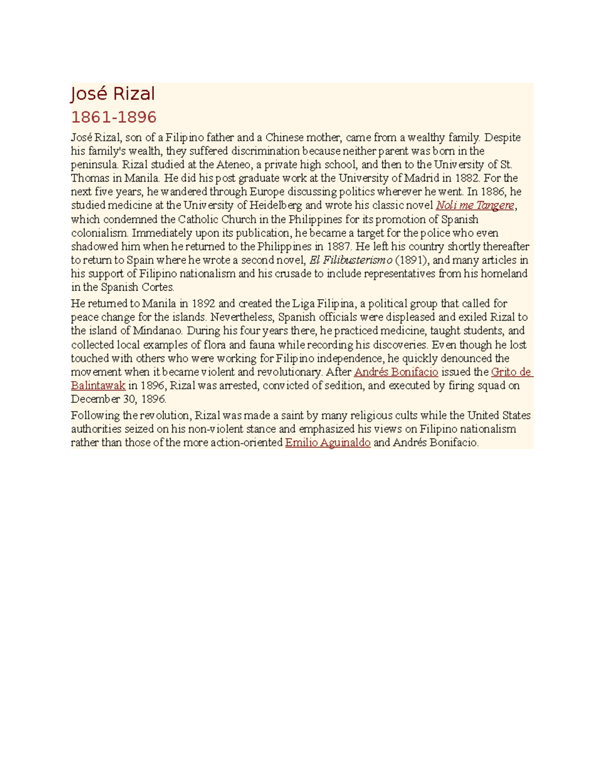 Jose Rizal Life - José Rizal 1861- José Rizal, son of a Filipino father ...