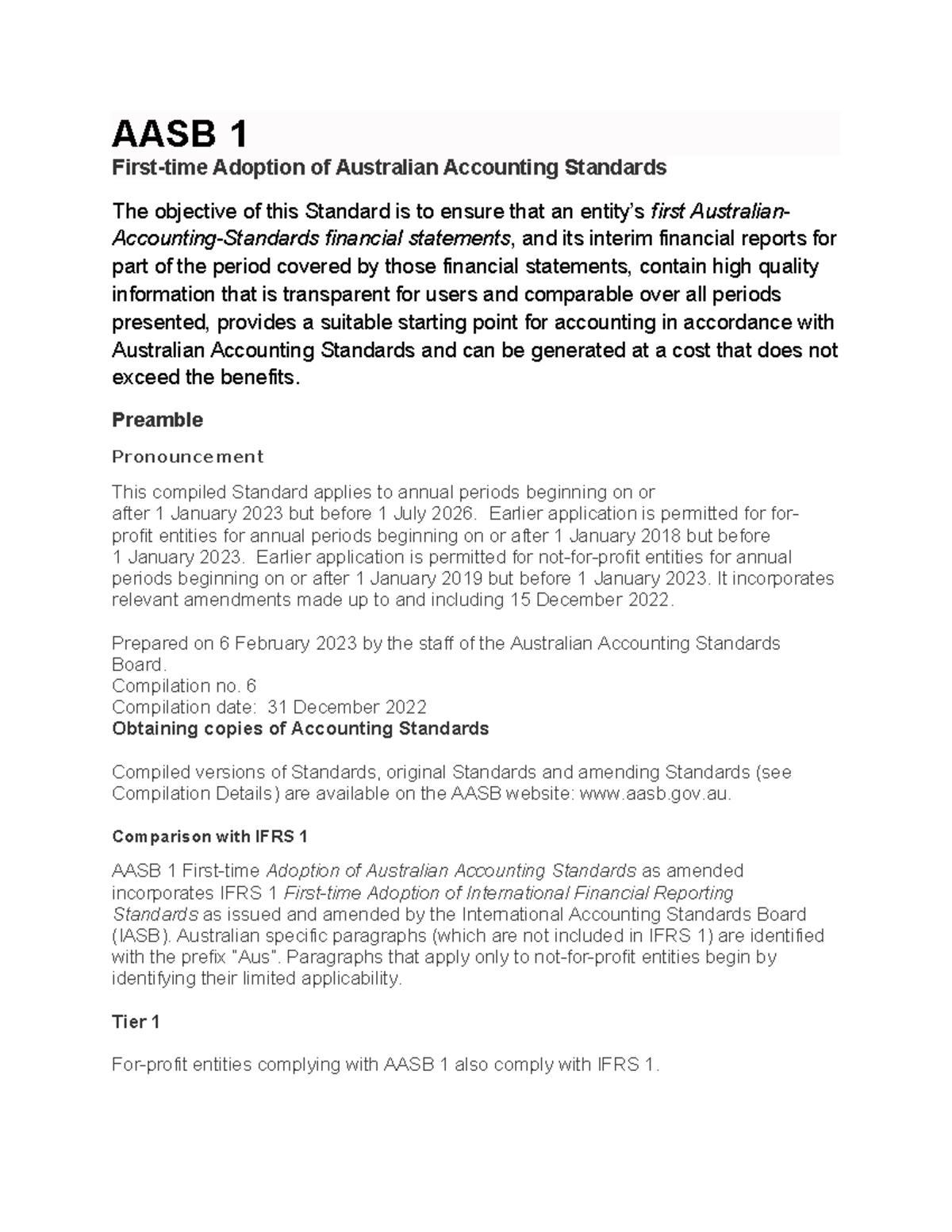 AASB 1 - AASB 1 - AASB 1 First-time Adoption of Australian Accounting ...