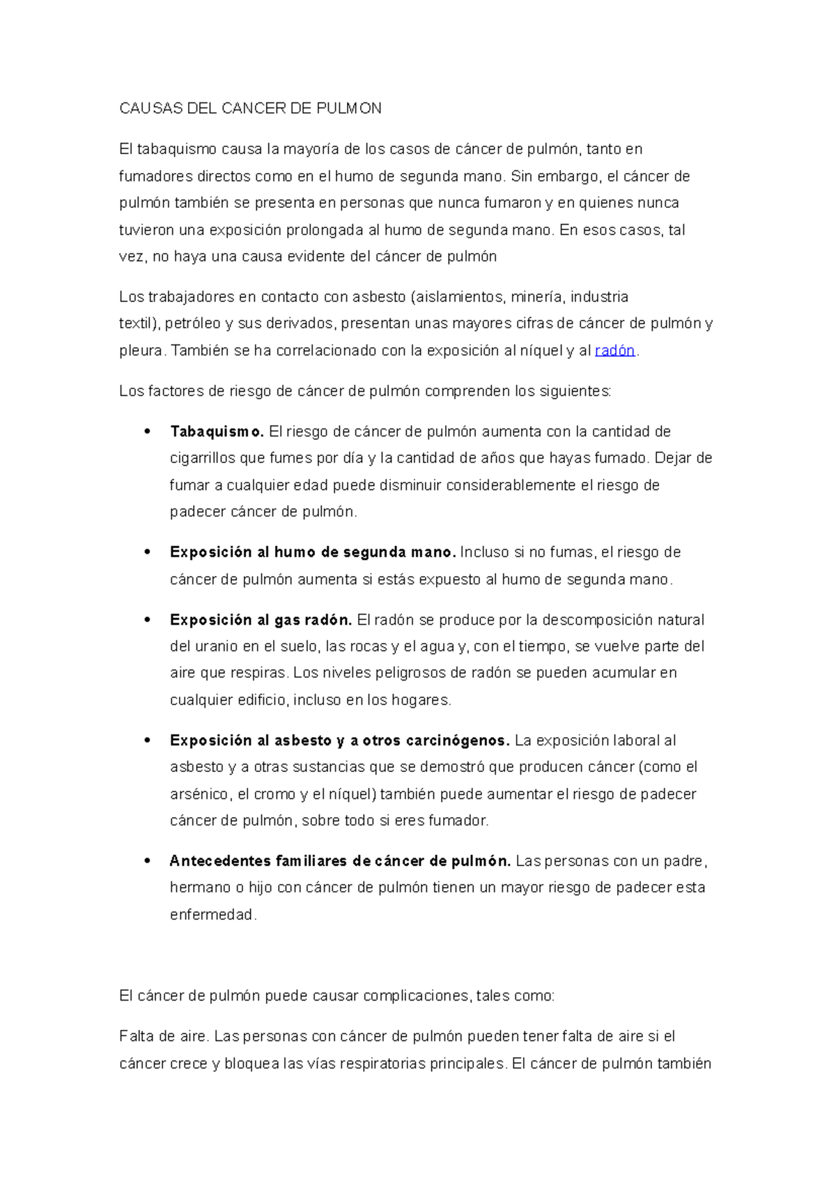 Causas DEL Cancer DE Pulmon - CAUSAS DEL CANCER DE PULMON El tabaquismo ...