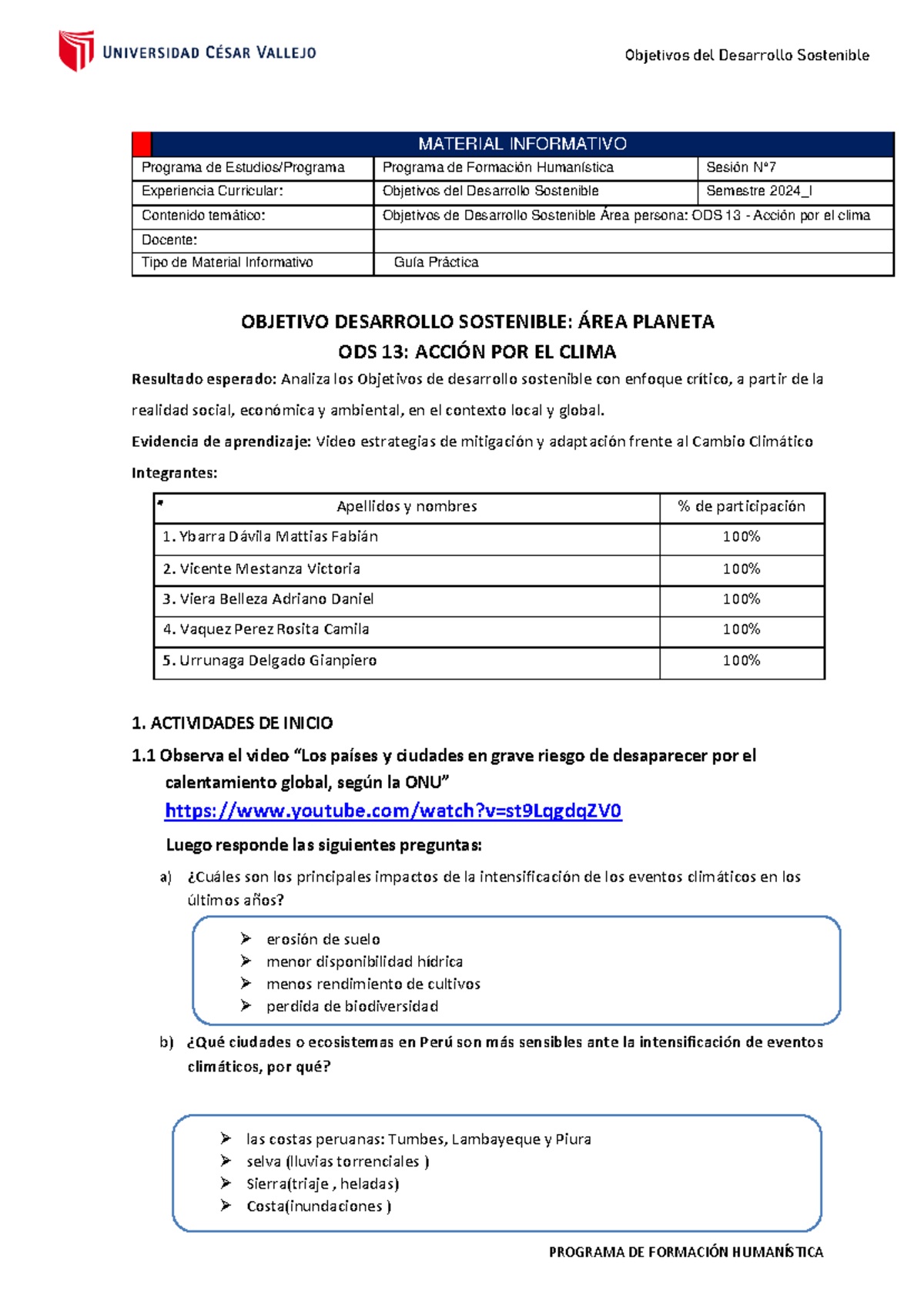 Guía práctica N° 10 ODS 2 - MATERIAL INFORMATIVO Programa de Estudios/Programa Programa de ...