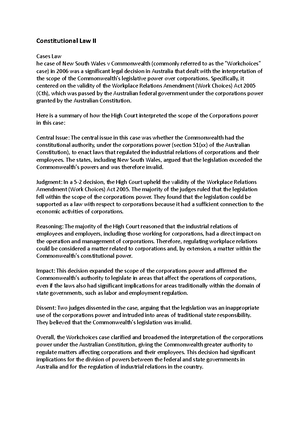 Constitutional Law II - Case Notes of New South Wales v Commonwealth ...
