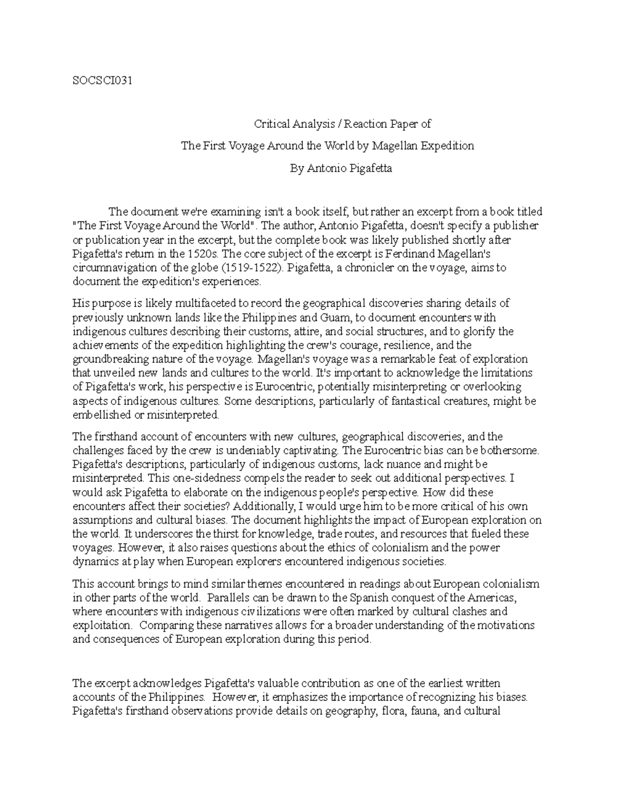 Reaction paper031 - SOCSCI Critical Analysis / Reaction Paper of The ...