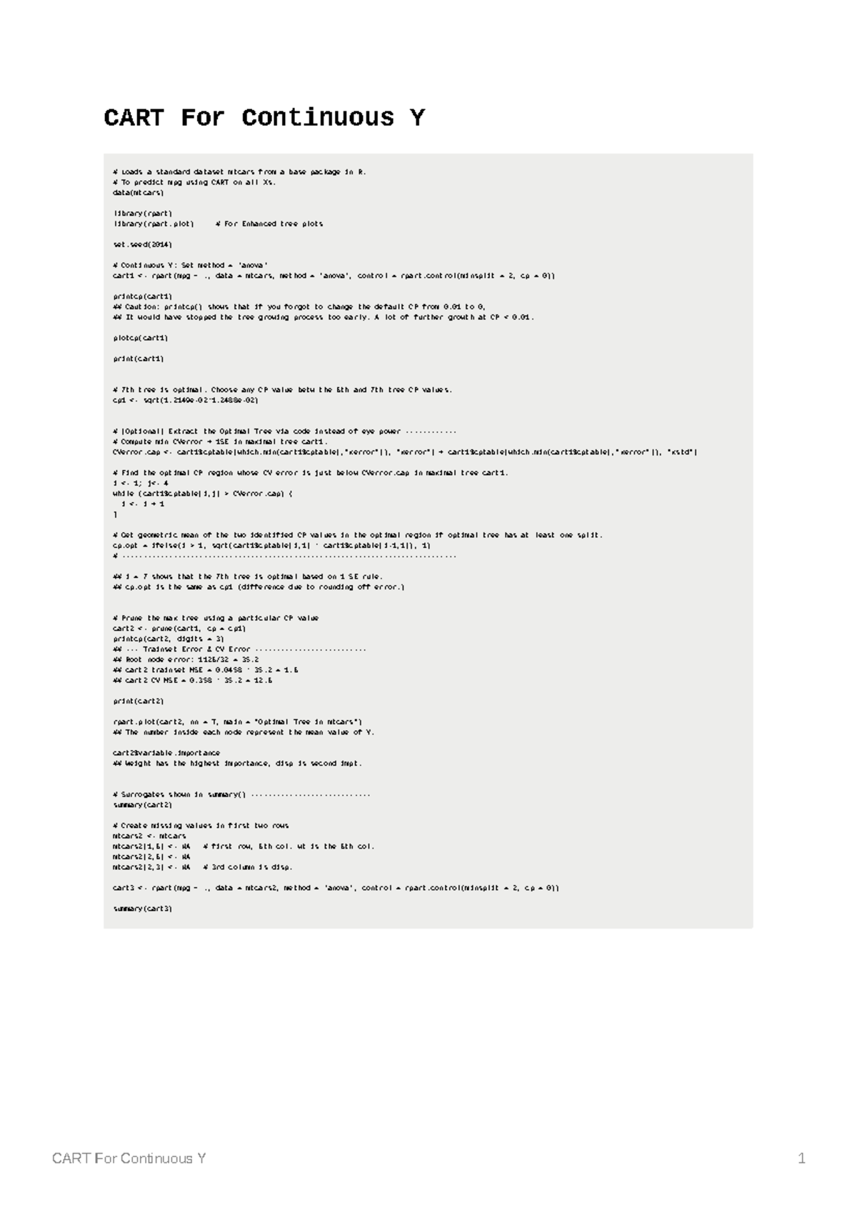 Cart For Continuous Y Syntax To Appreciate Code In The Course Projects Refer To Comments In