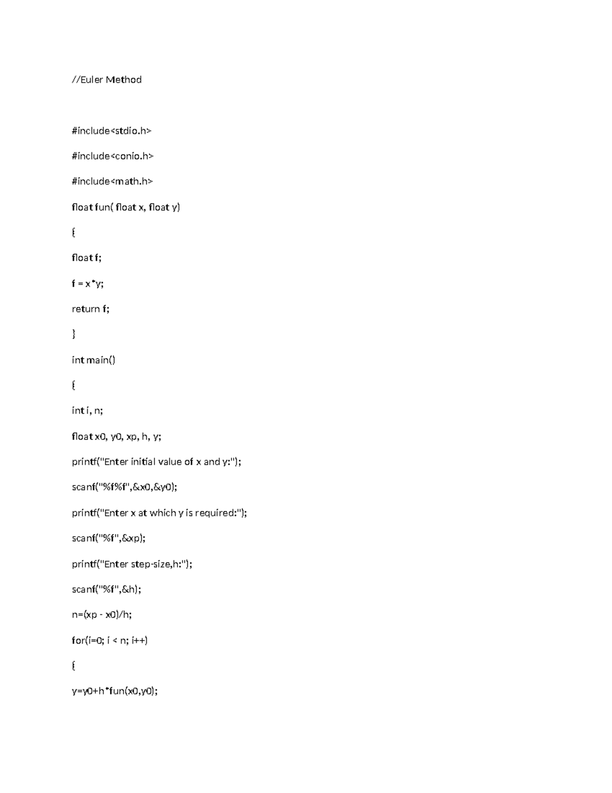 Practical word - //Euler Method #include #include #include - Studocu