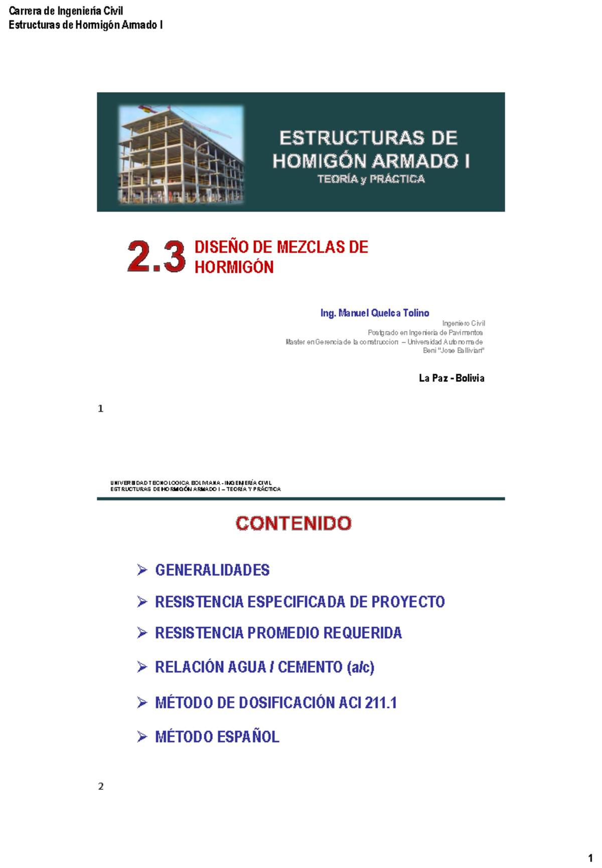 1.2. Diseño de Mezclas de Hormigón - Estructuras de HormigÛn Armado I DISE—O DE MEZCLAS DE ...