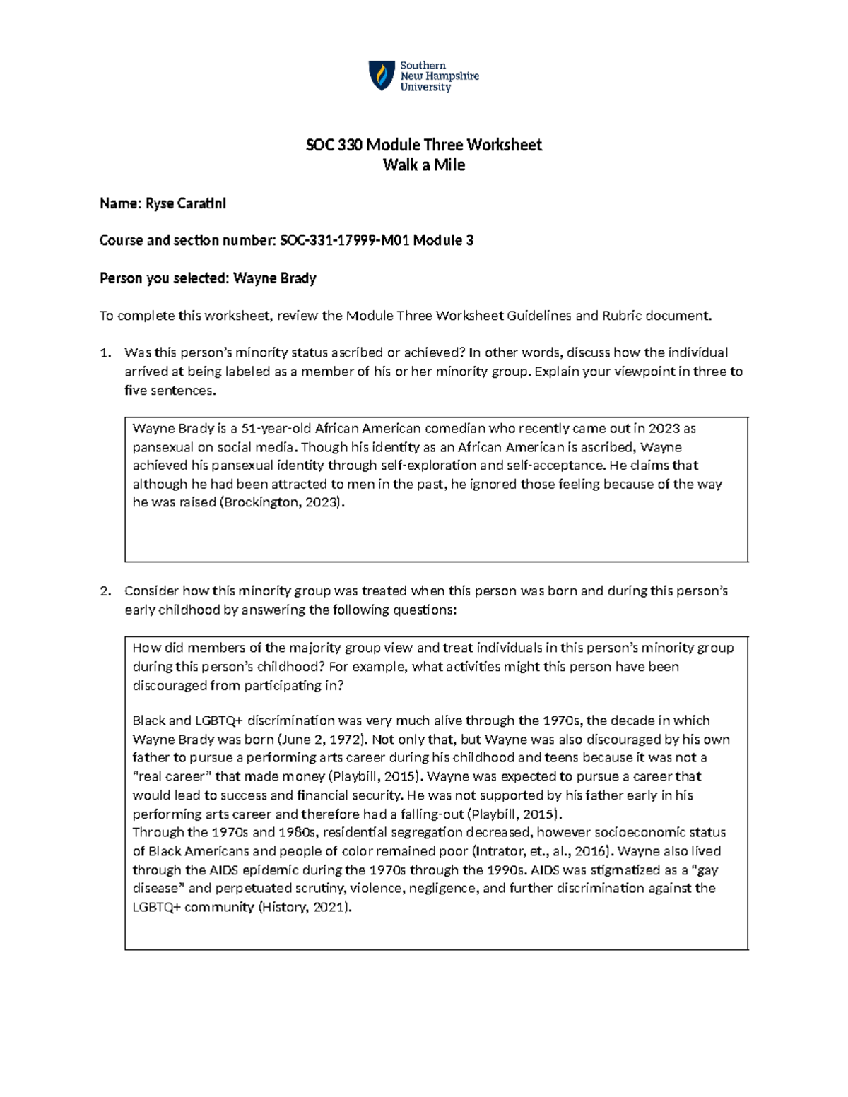 SOC 330 Module Three Worksheet - SOC 330 Module Three Worksheet Walk a ...