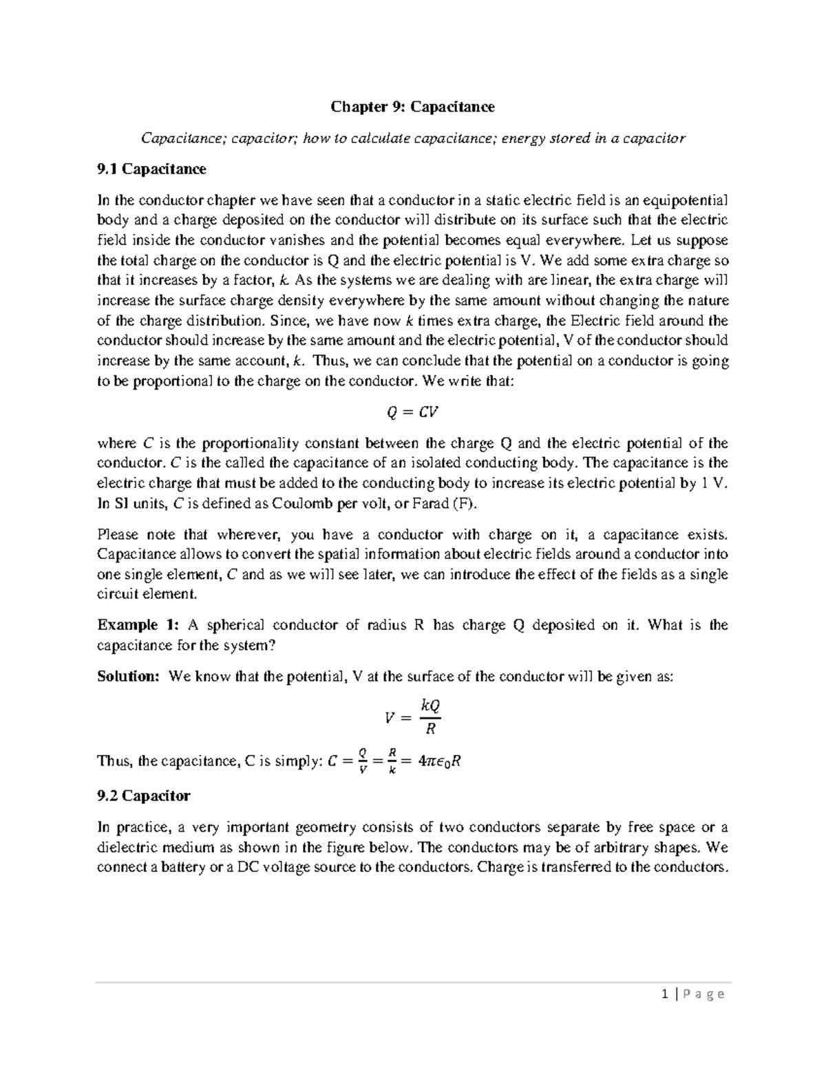 ECE 106 - Chapter 9 Capacitors - Chapter 9: Capacitance Capacitance; capacitor; how to calculate ...