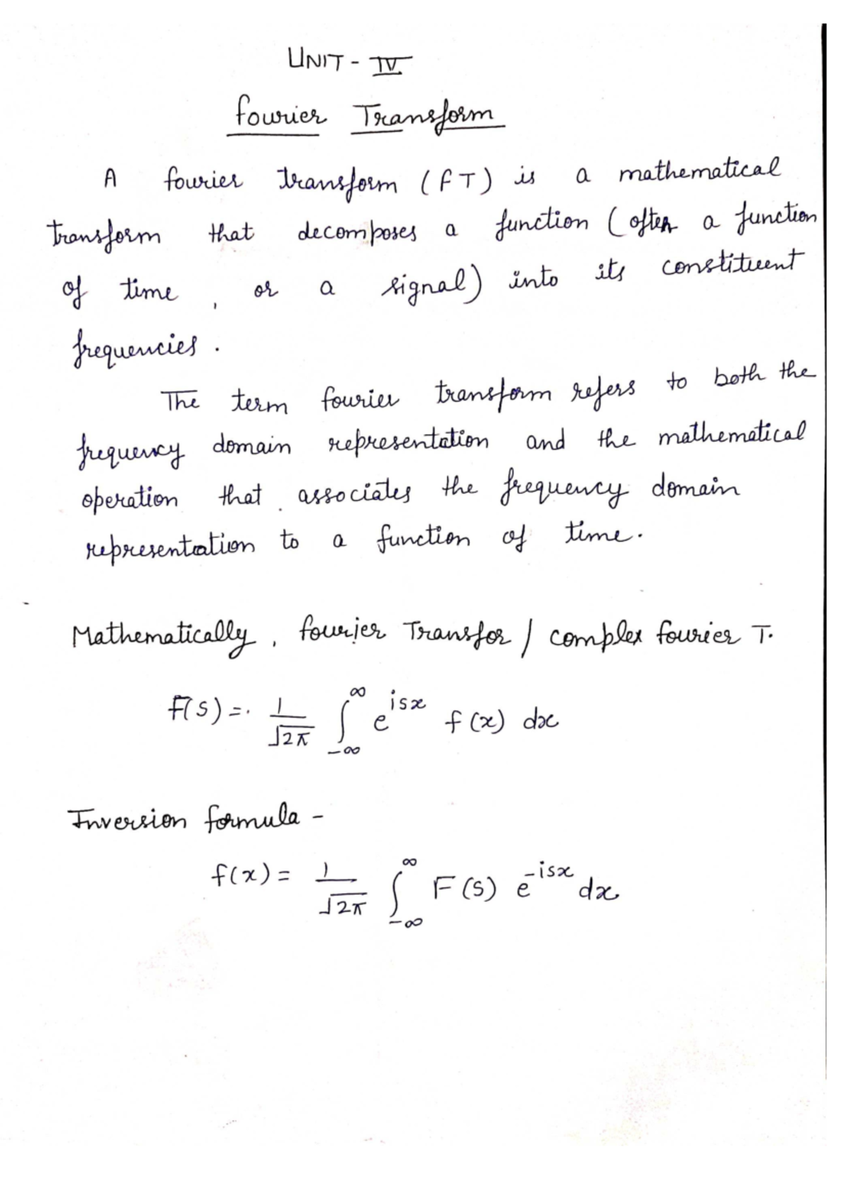 Maths Unit-4 notes - Transforms And Boundary Value Problems - Studocu