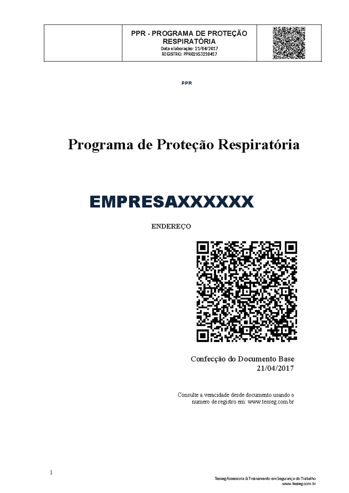 Modelo PPR - 1 Tesseg Assessoria & Treinamento em Segurança do Trabalho ...