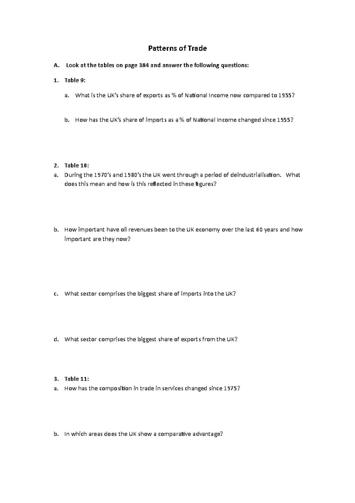 Patterns of Trade - Detailed revision notes for lecture - Patterns of ...