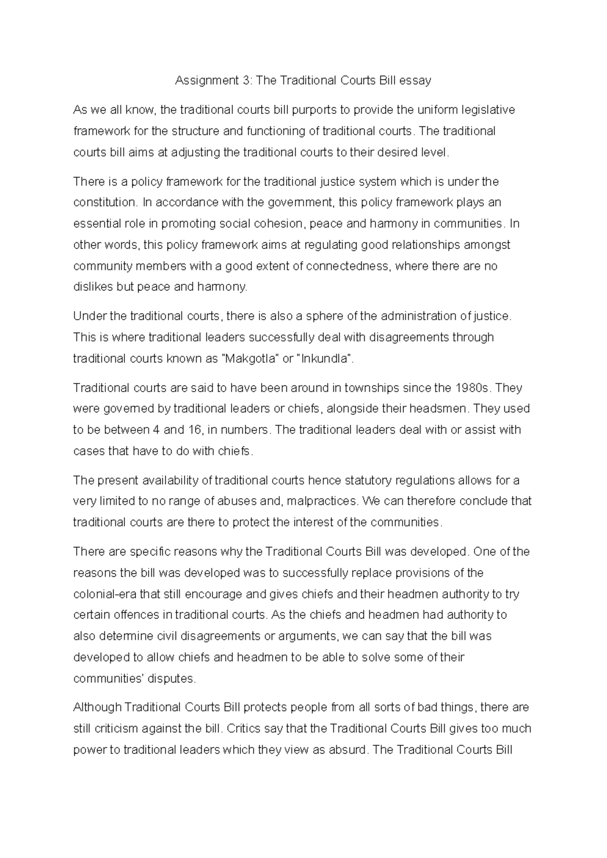 The Introduction to Law assignment 03 - Assignment 3: The Traditional ...