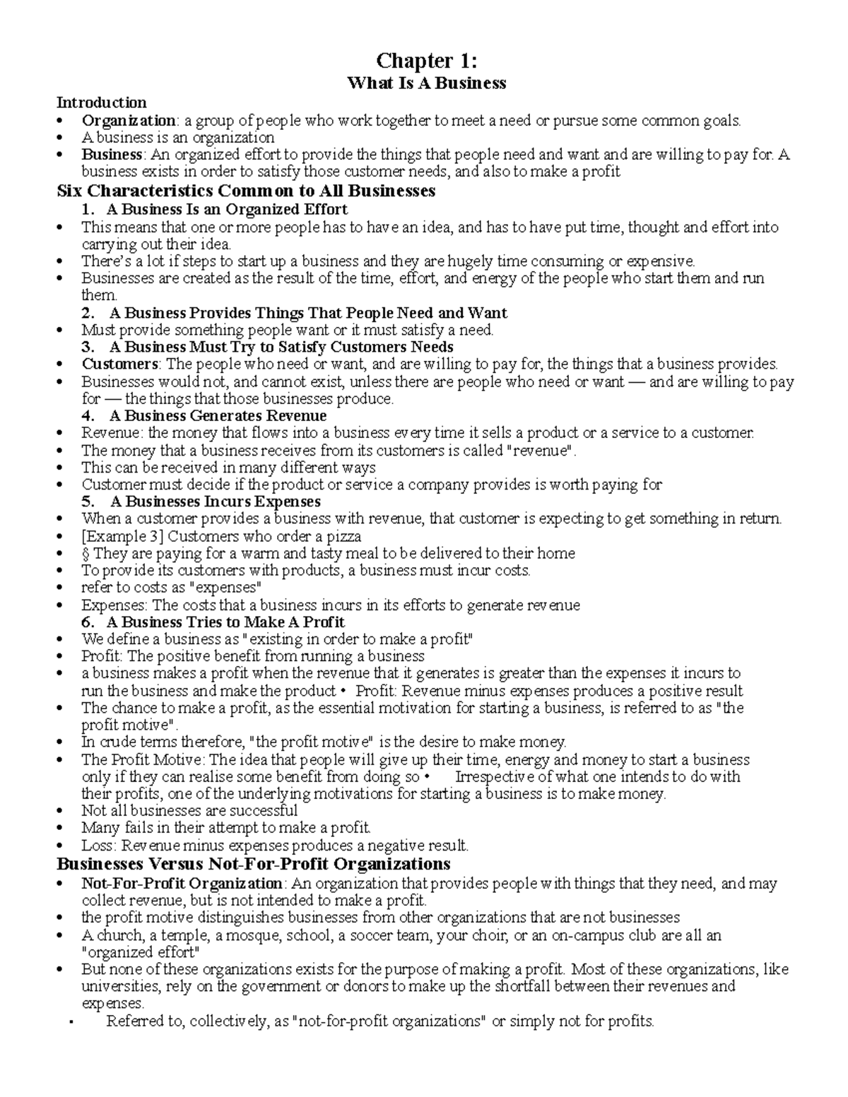 Chapter 1 - Uoft Notes - Chapter 1: What Is A Business Introduction ...