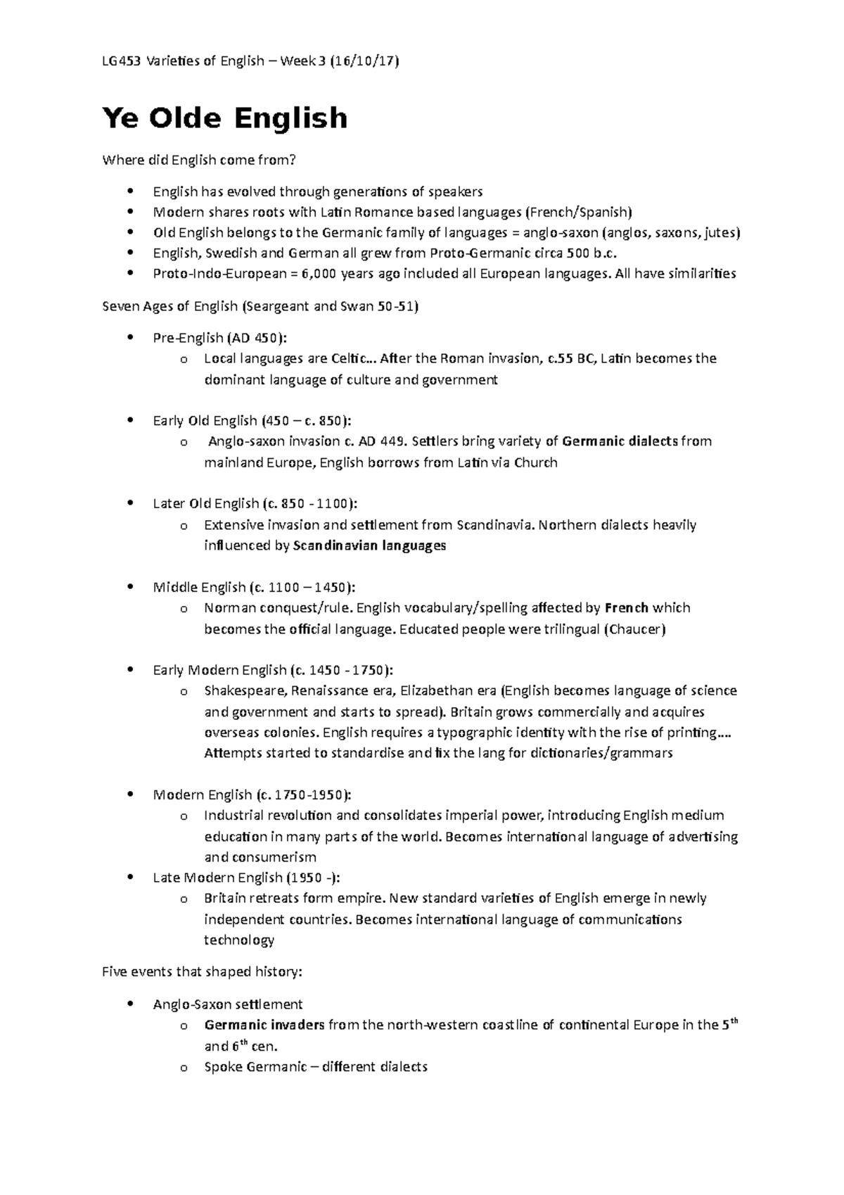 Varieties of English - week 2 - LG453 Varieties of English Week 3 Ye ...