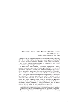 Turquand Rule in SA Company Law E Aubrey Olivier Jcclp 2019 5 2 - 1 THE ...