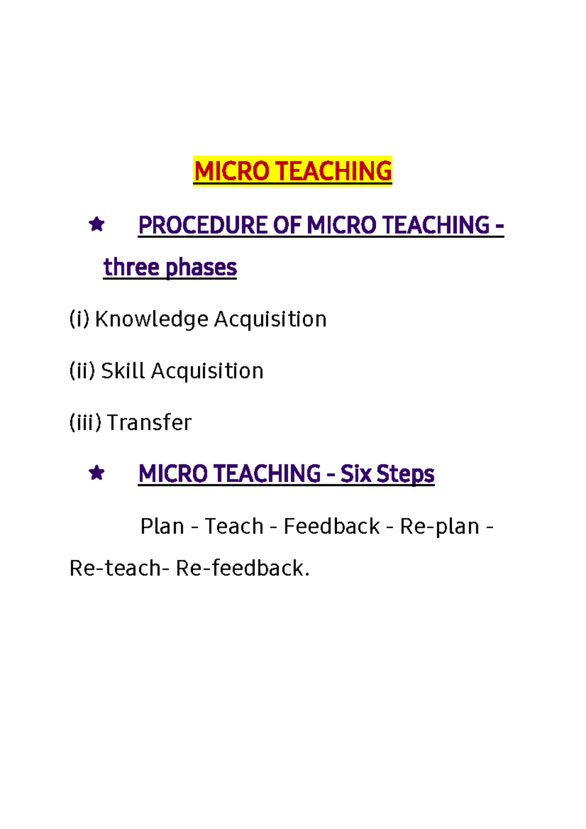 Micro Teaching - MICROTEACHING PROCEDURE OFMICROTEACHING- three phases (i) Knowledge Acquisition ...