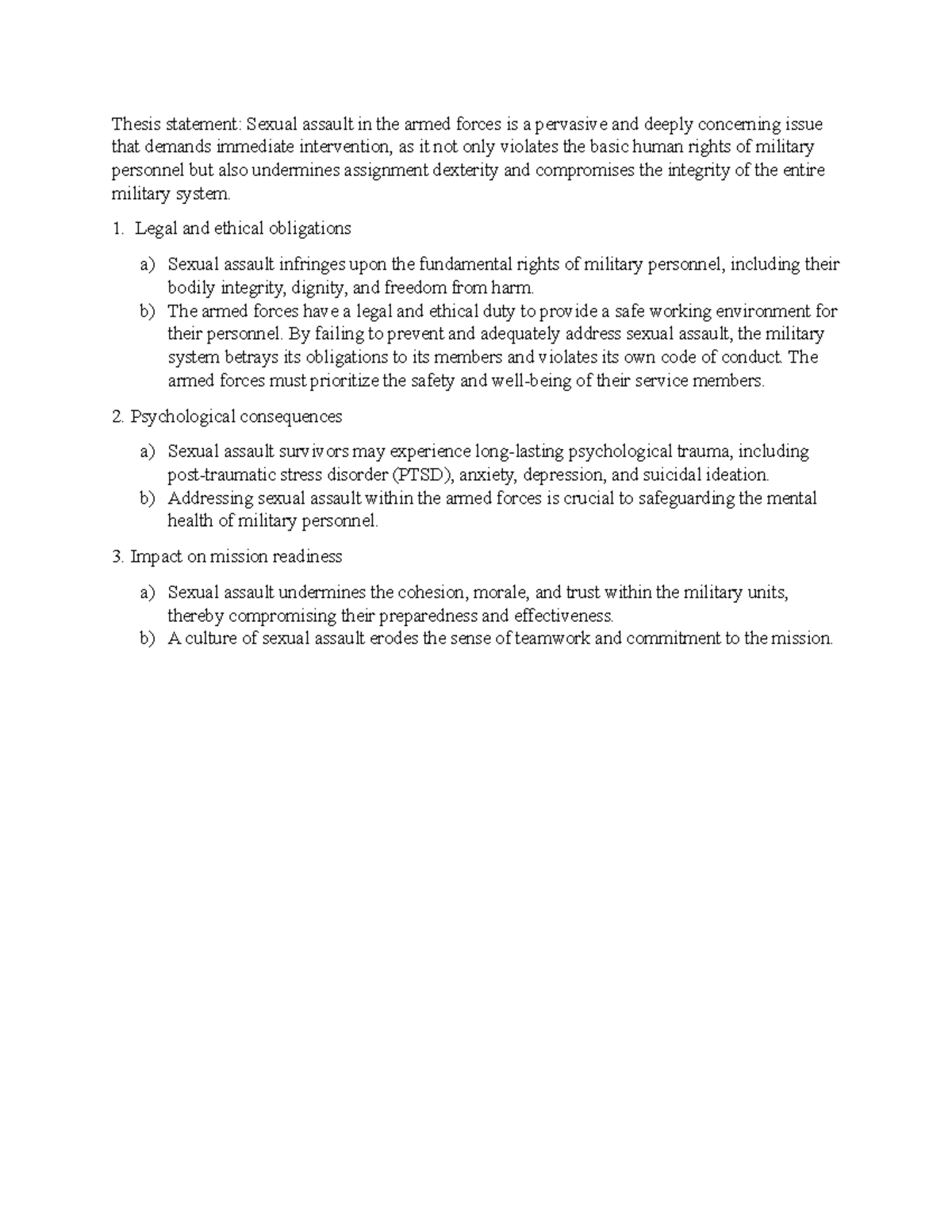 CJU230 Thesis statement Ideas - Thesis statement: Sexual assault in the ...