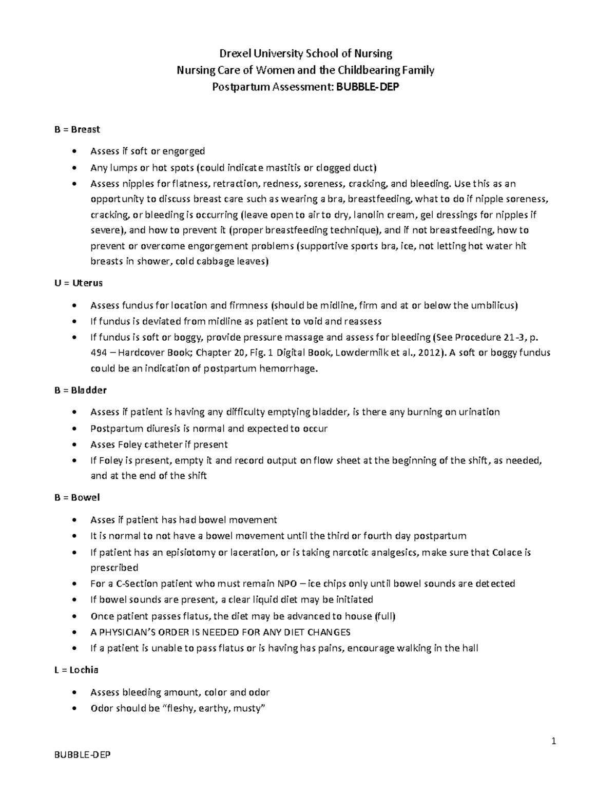 Bubble-DEP - 1 BUBBLE-DEP Drexel University School of Nursing Nursing ...