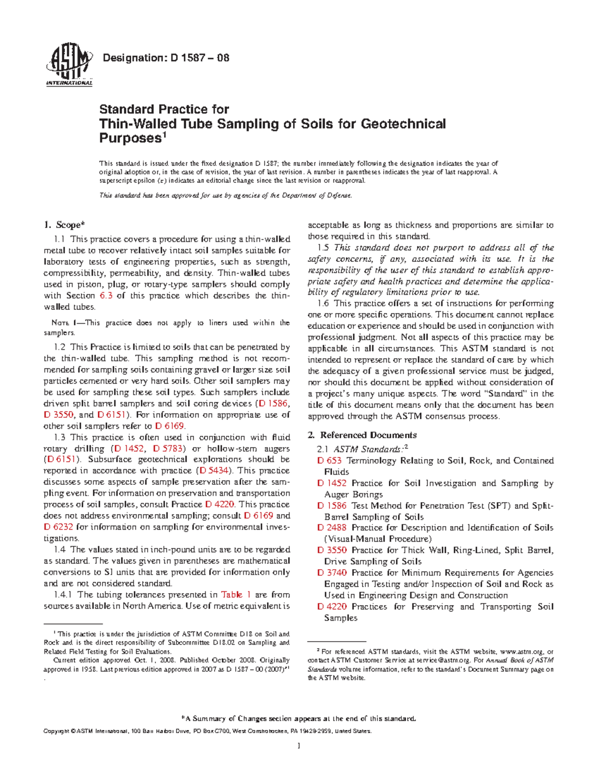 ASTM D 1587 Tubos DE Pared Delgada PARA Muestreo - Designation: D 1587 ...