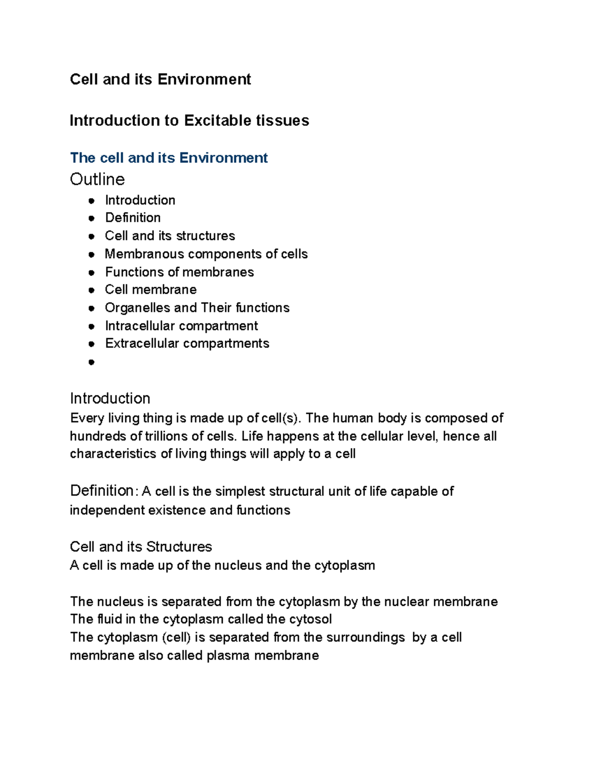 Cell and its Environment - Cell and its Environment Introduction to ...