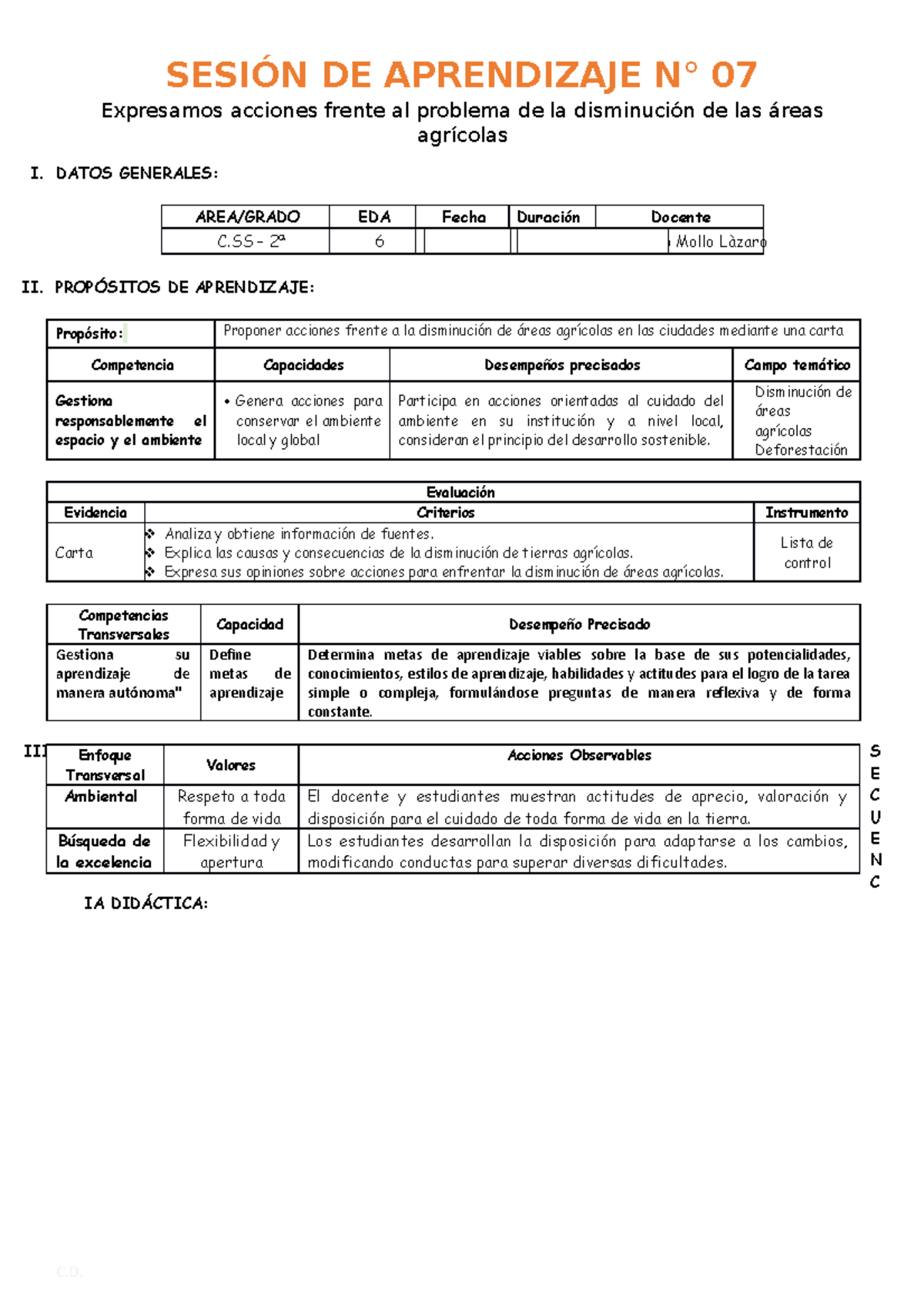 2° Sesión DE Aprendizaje Sesión 7-SEM.4-EXP - SESIÓN DE APRENDIZAJE N° 07 Expresamos acciones ...