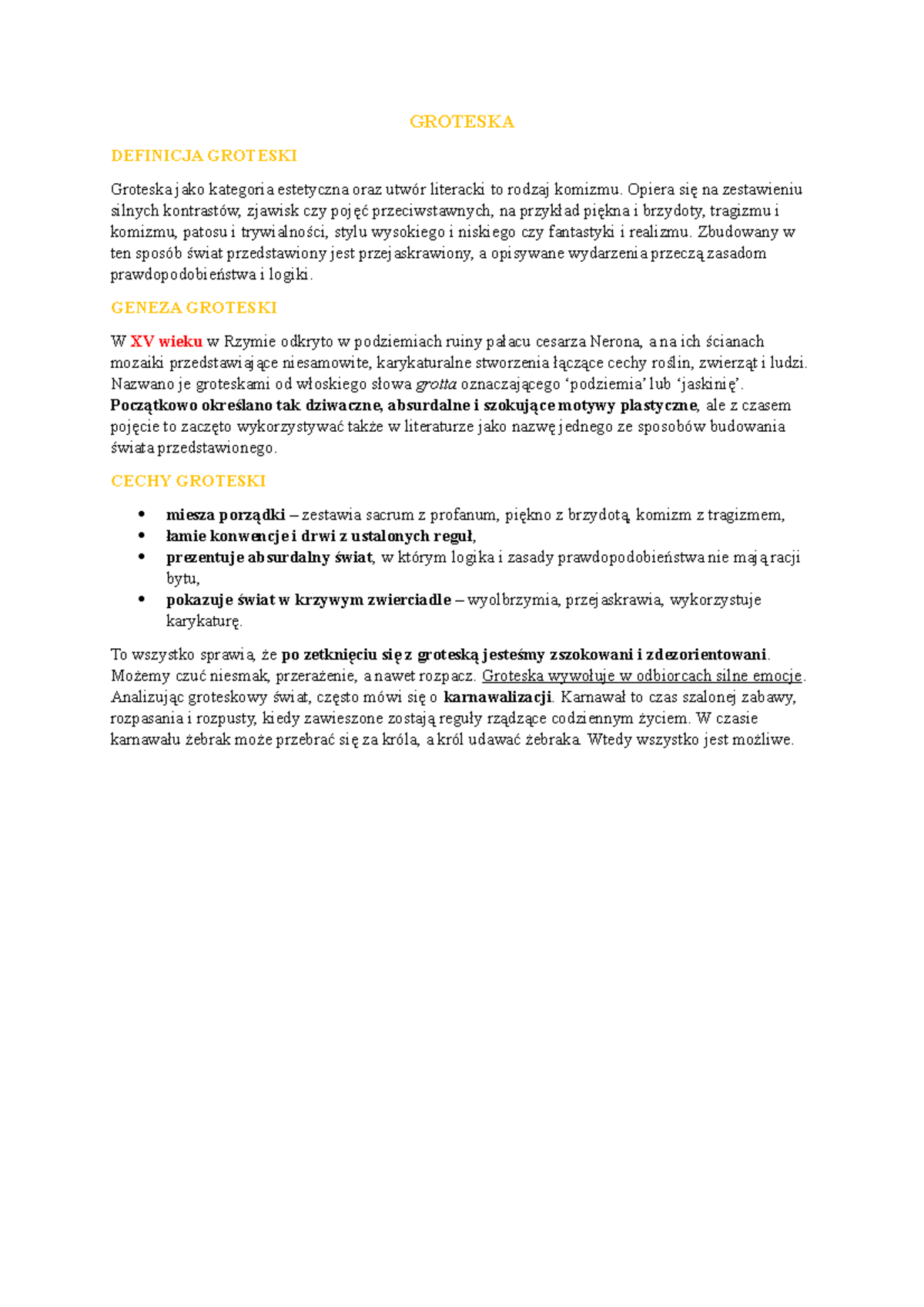 Groteska - notatka z wykładu - GROTESKA DEFINICJA GROTESKI Groteska ...