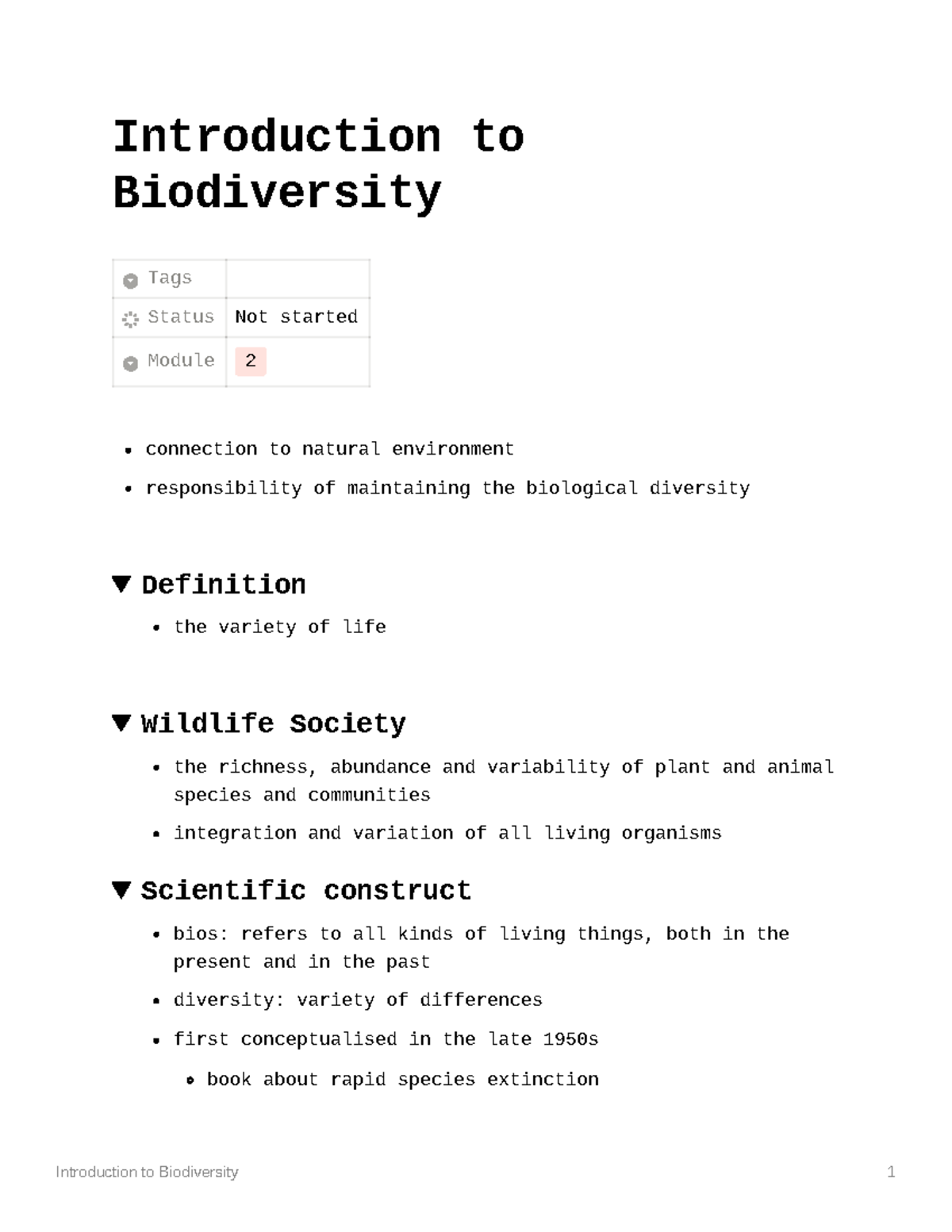 Introduction to Biodiversity - Studocu