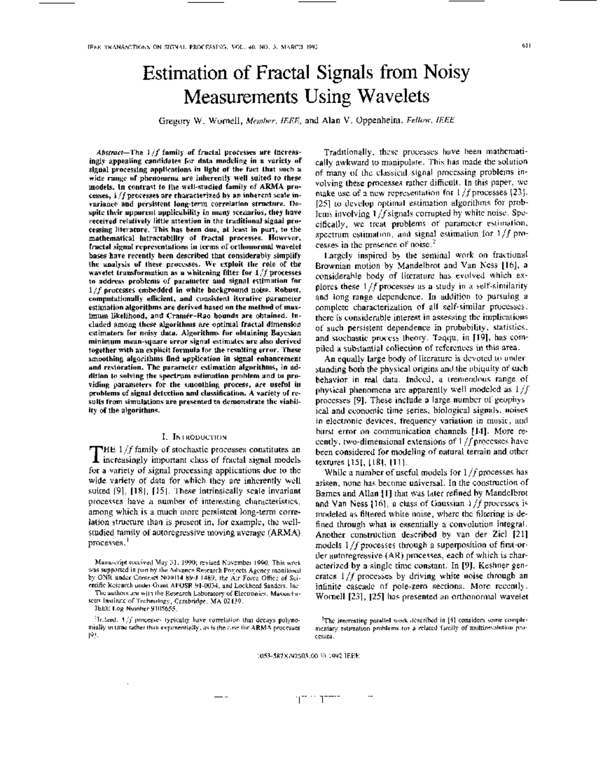 Estimation of Fractal Signals from Noisy - IEEE TRANSACTIONS ON SIGNAL ...