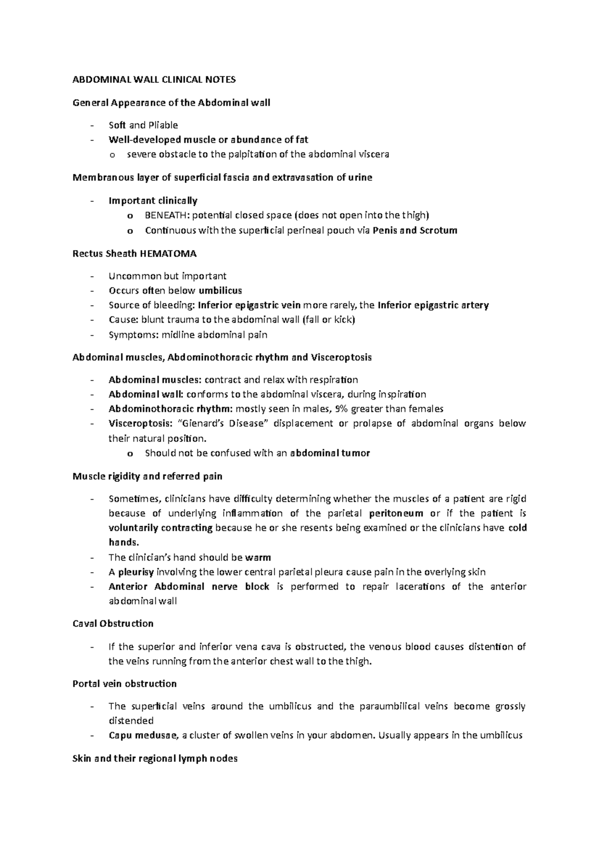 Clinical Notes - ABDOMINAL WALL CLINICAL NOTES General Appearance of ...