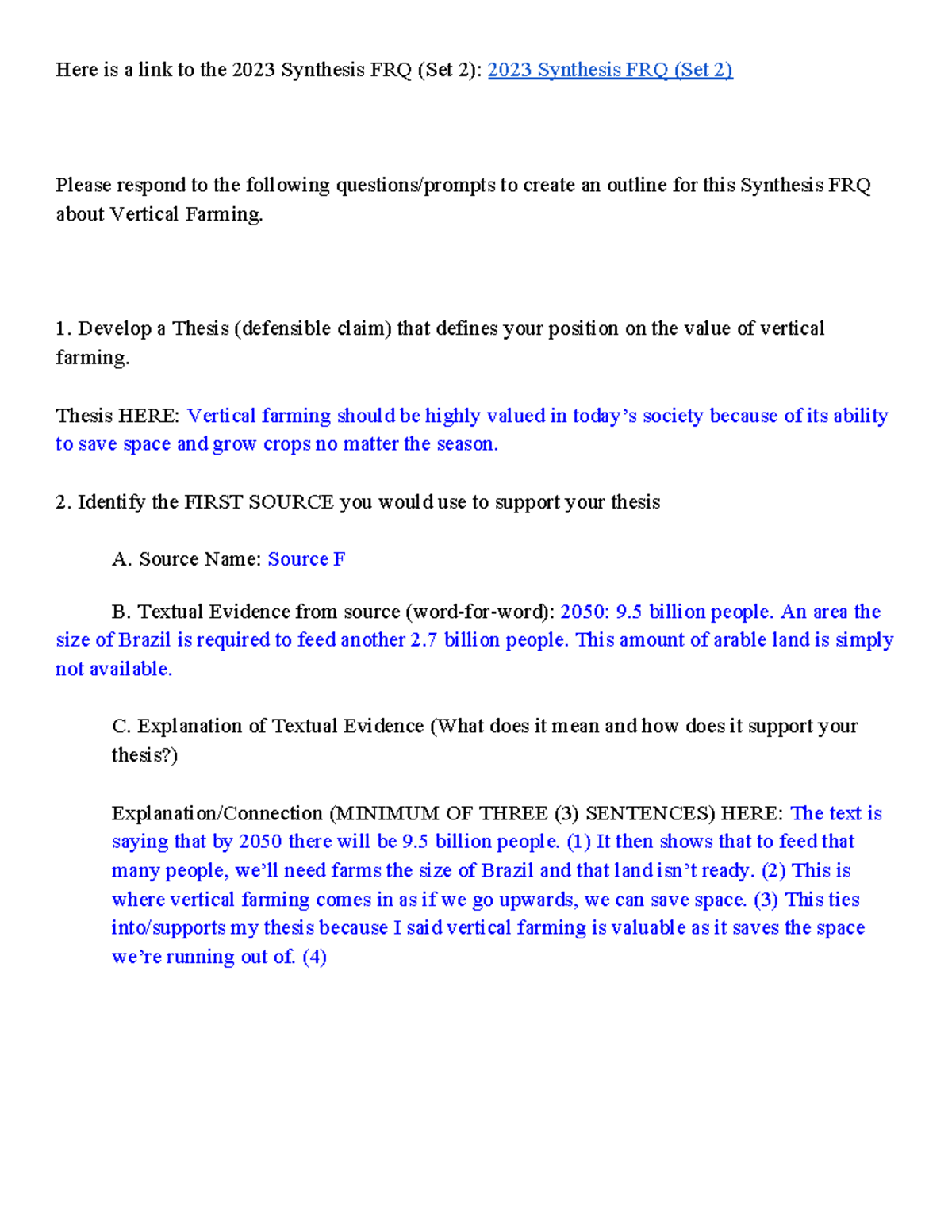 Synthesis FRQ Outline (2023 Set 2) - Here is a link to the 2023 ...